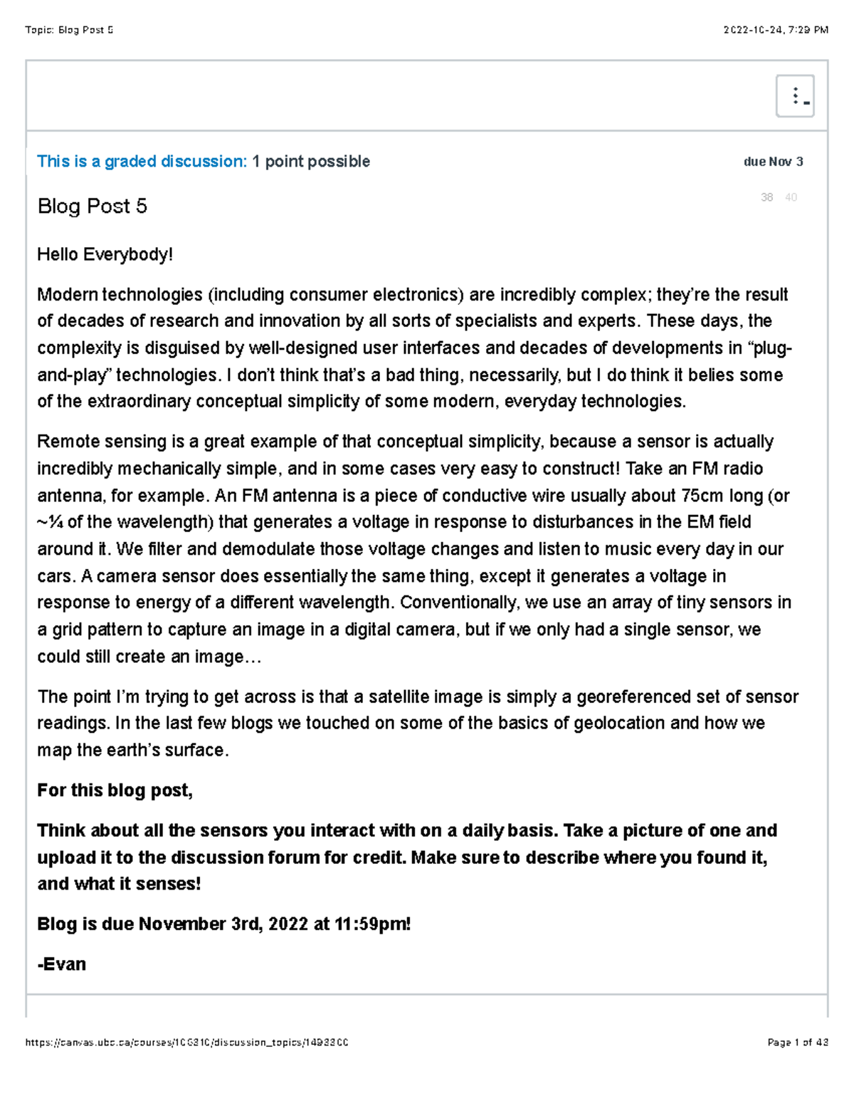 Topic: Blog Post 5 - Blog Post 5 - ! This is a graded discussion: 1 ...