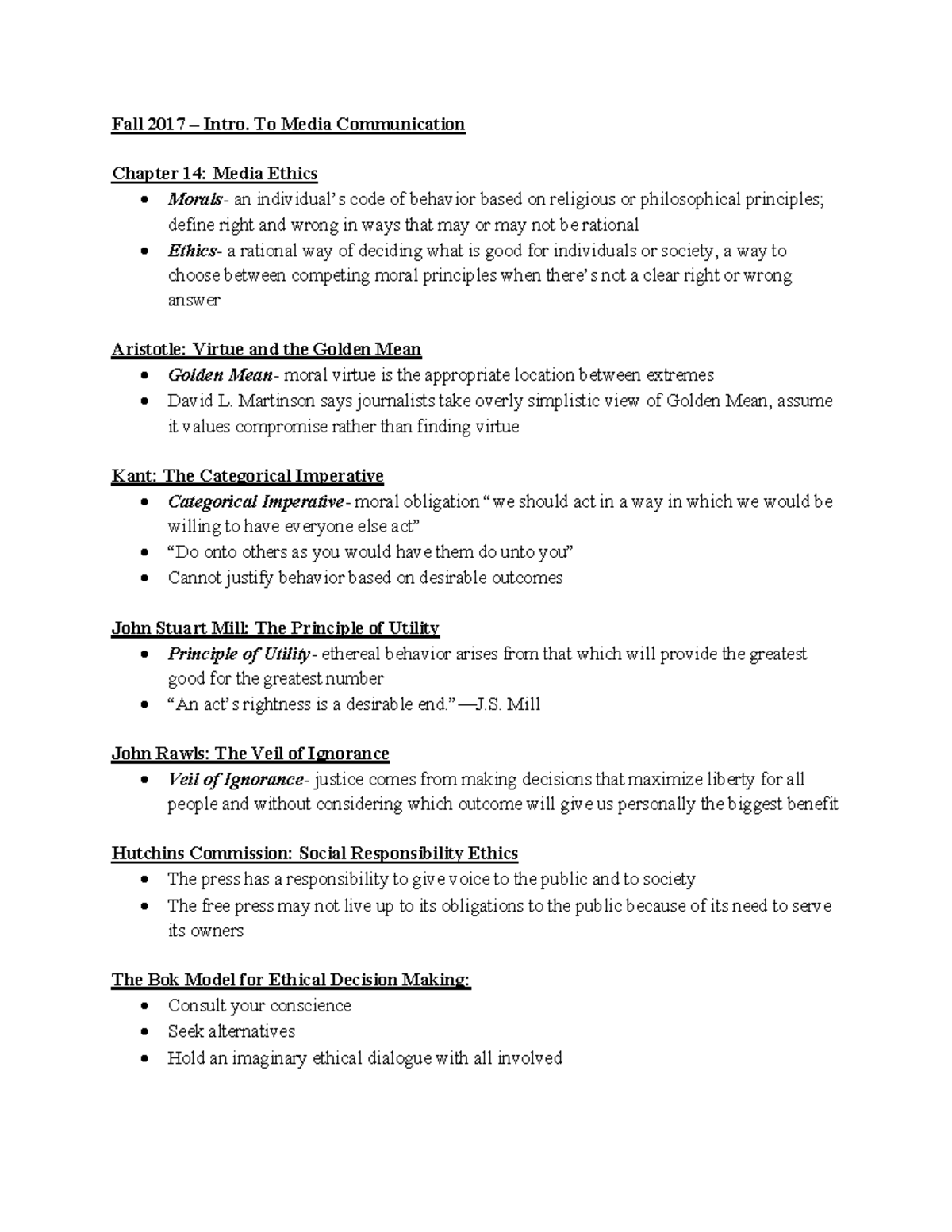 Media Ethics and Code of Behavior in Media Communication - Studocu