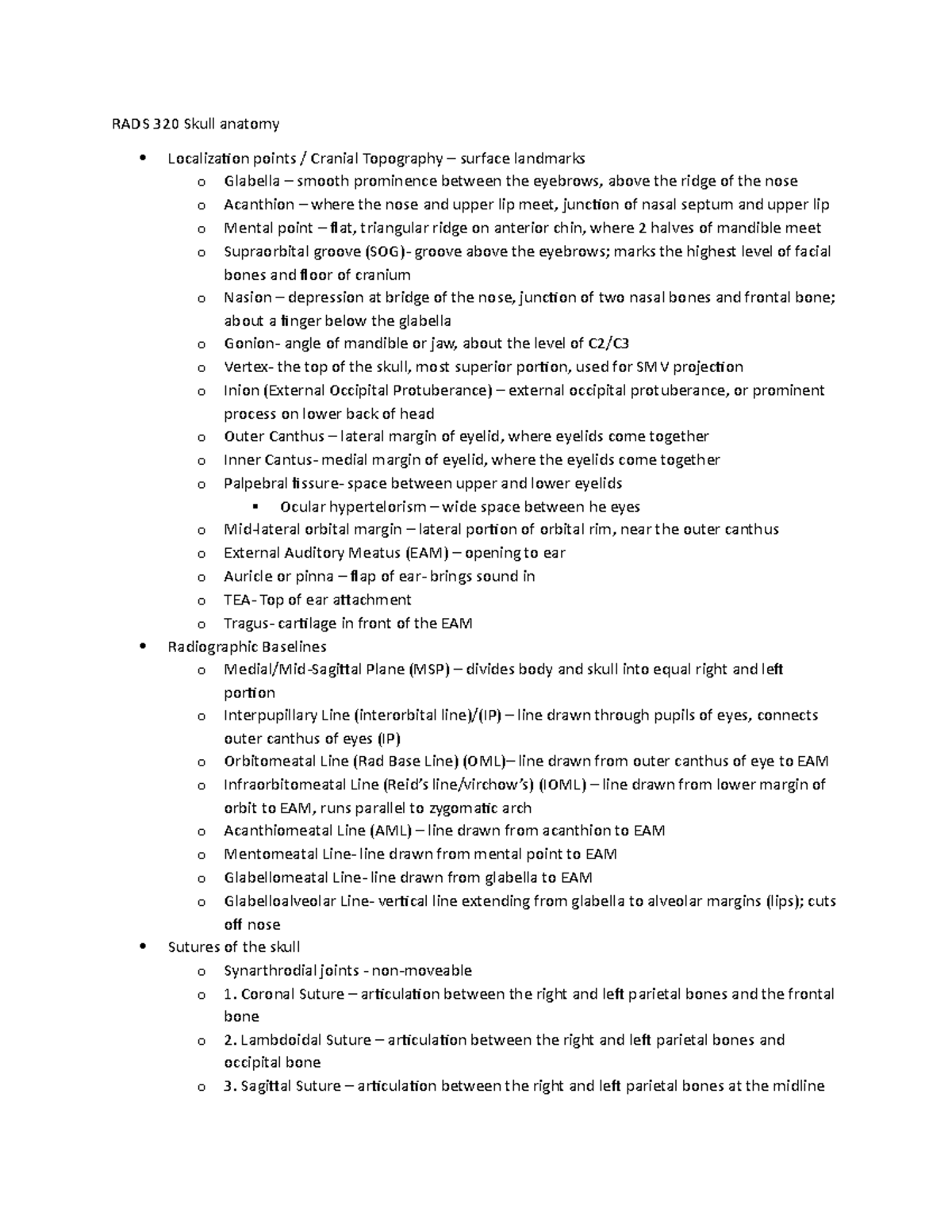 Anatomy of Skull (final) - RADS 320 Skull anatomy Localization points ...