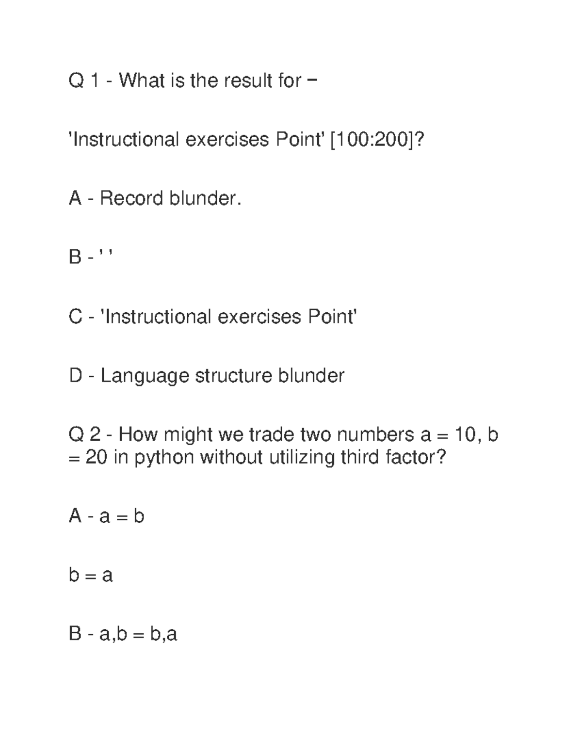 Python QUIZ Q 1 What Is The Result For Instructional Exercises