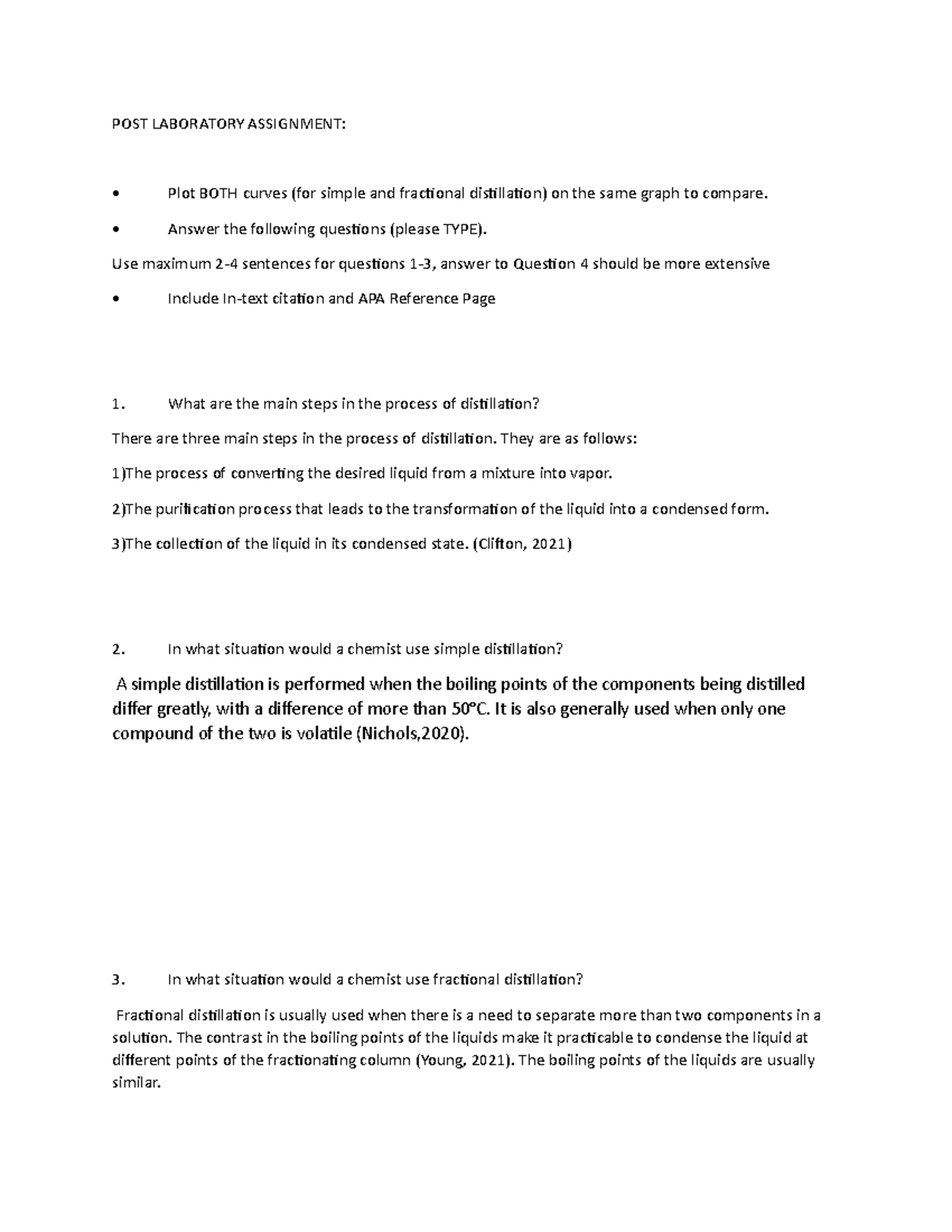 Org chem assignment - POST LABORATORY ASSIGNMENT: Plot BOTH curves (for ...