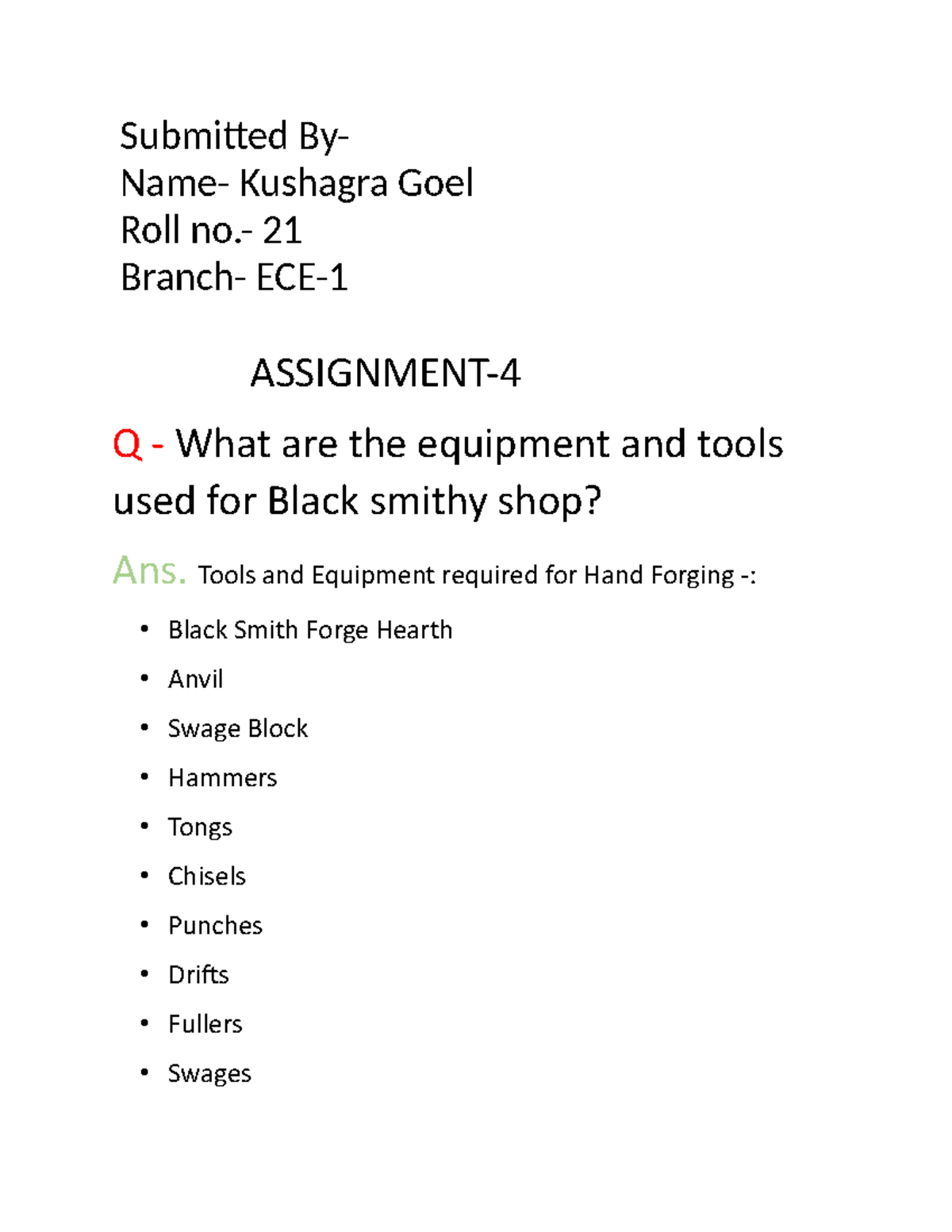 Assignment-4,Roll no.21,Kushagra Goel,ECE-1 - Submitted By- Name ...
