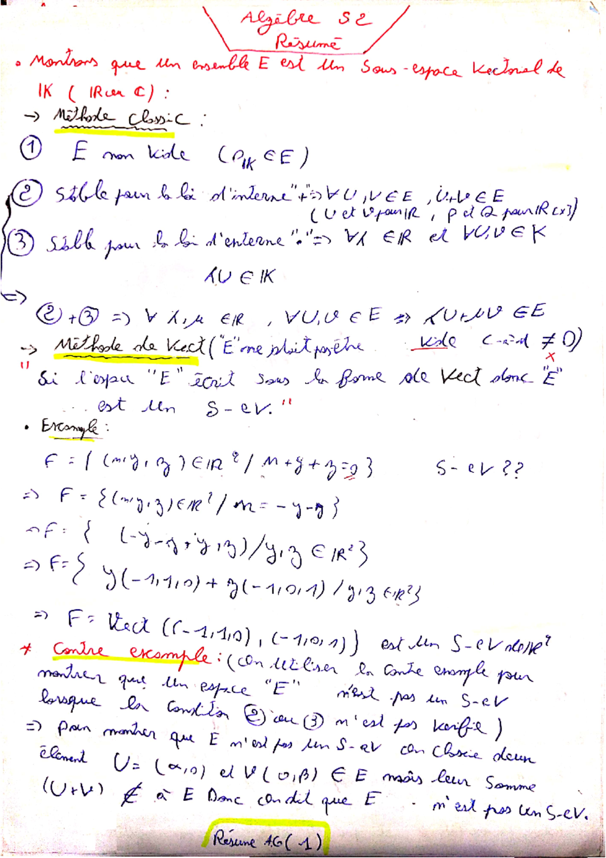 Algèbre Résumé (1 et 2) - Algorithme et Analyse numérique - Studocu