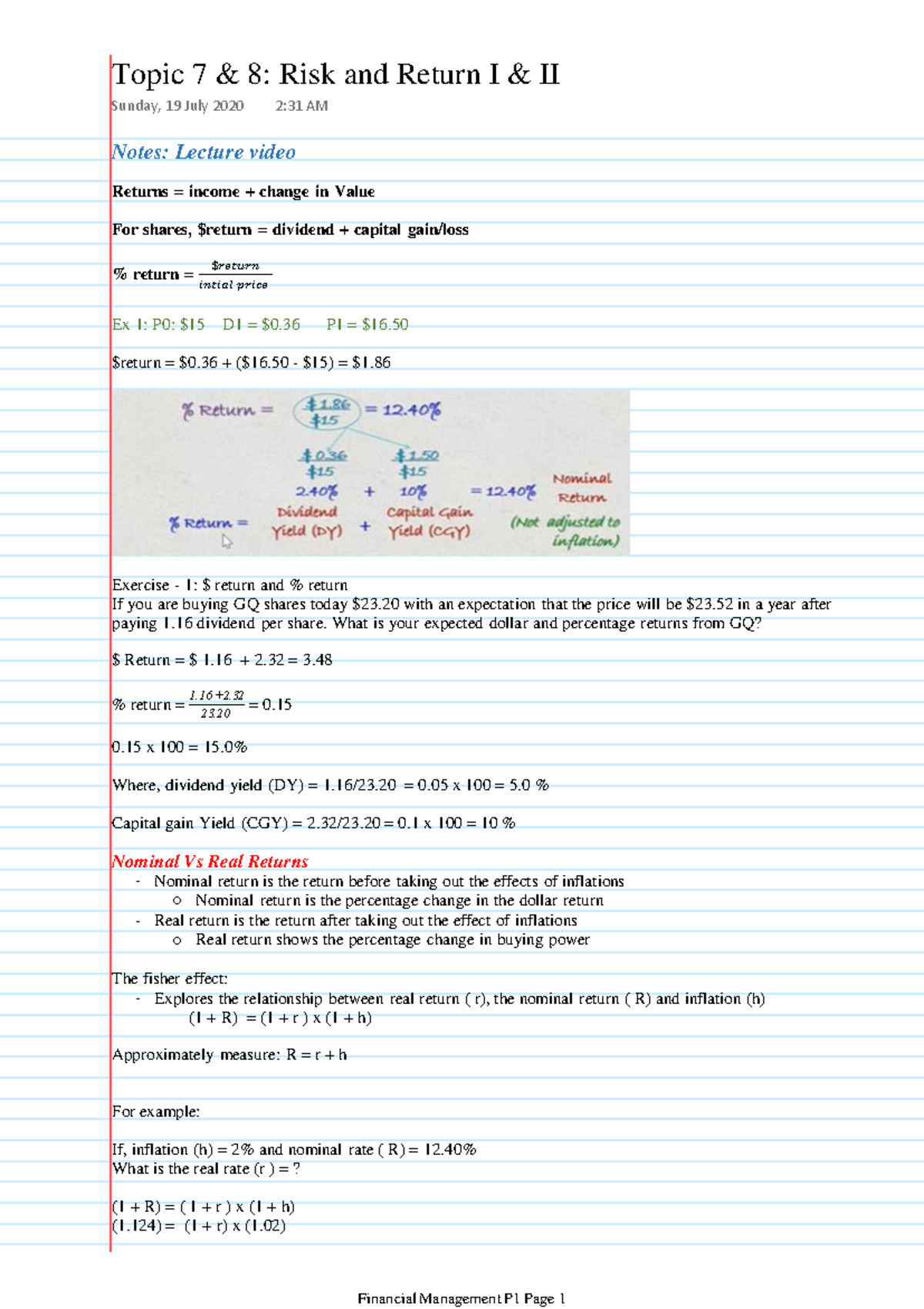 Topic 7 & 8 Risk and Return I & II - Warning: TT: undefined function ...