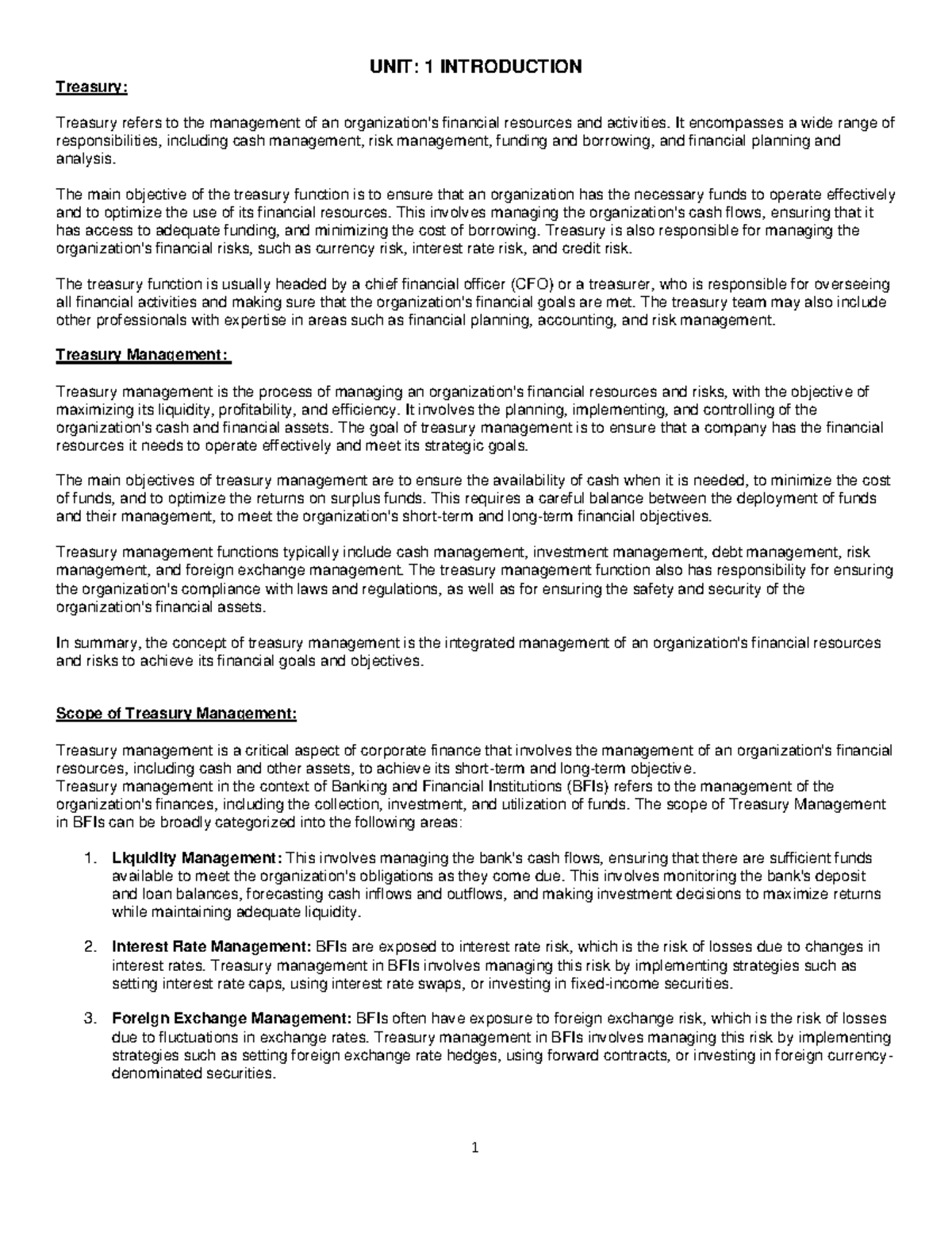 TM-Treasury - Treasury Notes - UNIT: 1 INTRODUCTION Treasury: Treasury ...