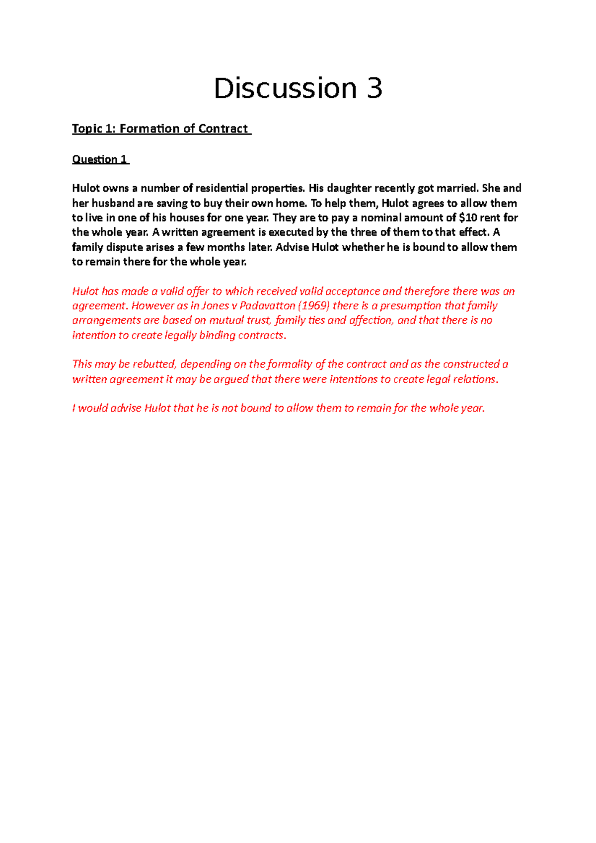 Discussion 3 - Contract Law notes - Discussion 3 Topic 1: Formation of ...