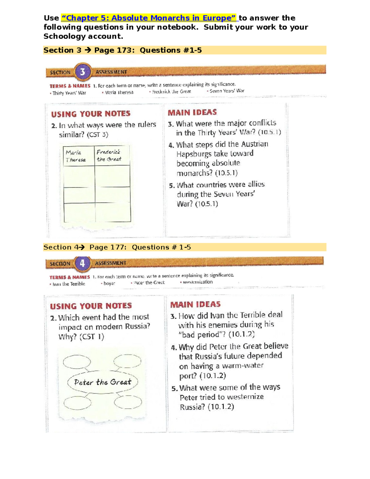 Absolute Monarchs- Section 3 Section 4 Questions - MAT90 - Use “Chapter ...