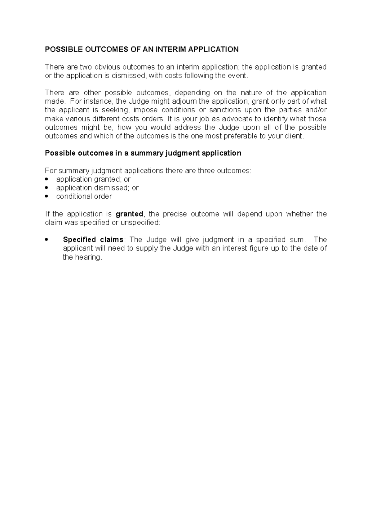 Possible Outcomes OF AN Interim Application - POSSIBLE OUTCOMES OF AN ...