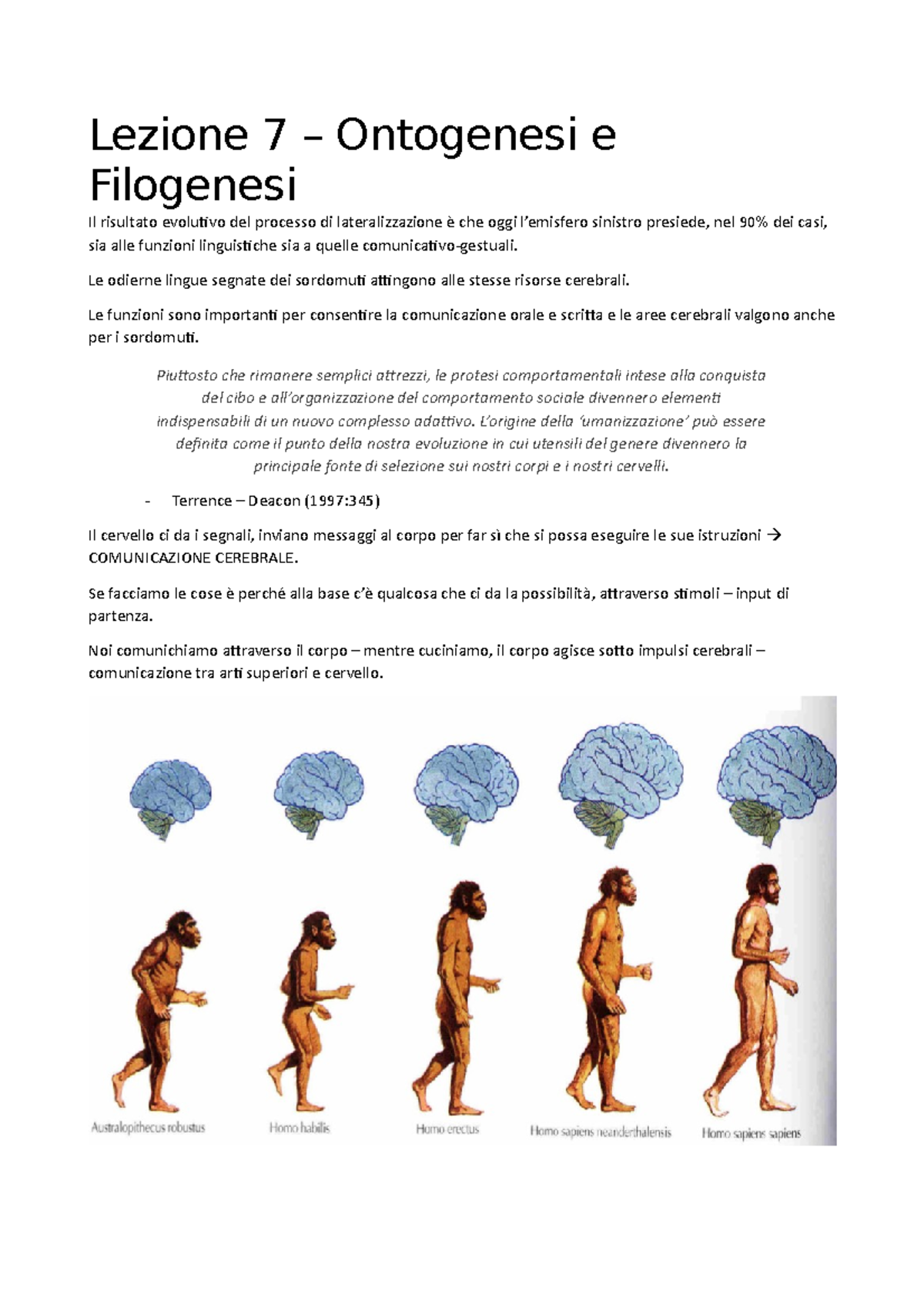 7. Ontogenesi e Filogenesi - Lezione 7 – Ontogenesi e Filogenesi Il ...