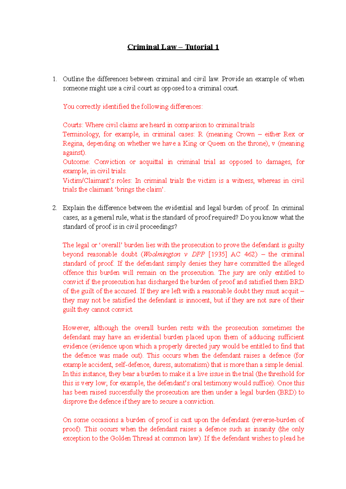 Introduction to Criminal Law tutorial - Criminal Law – Tutorial 1 1 ...