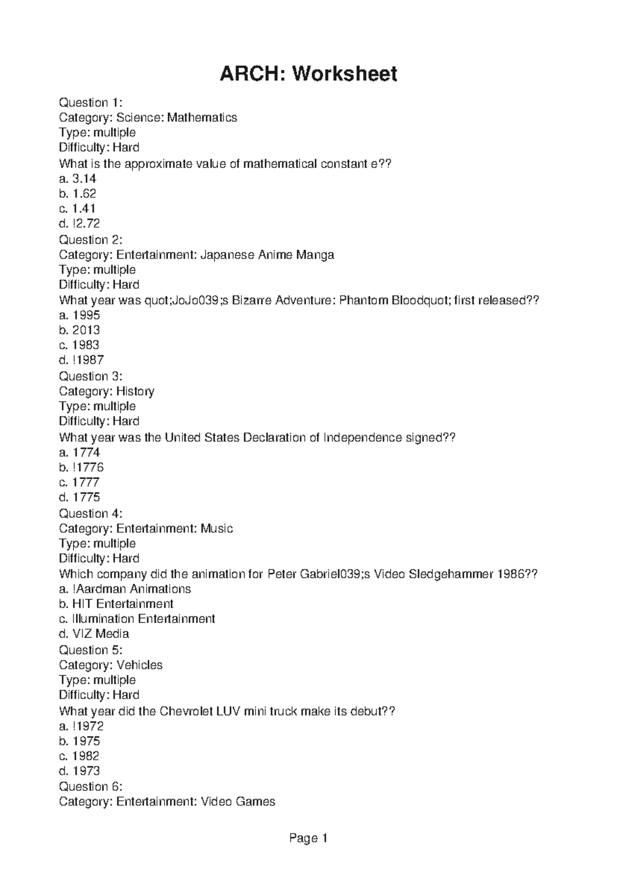 ARCH109-Document-10 - ARCH109 - ARCH: Worksheet Question 1: Category ...