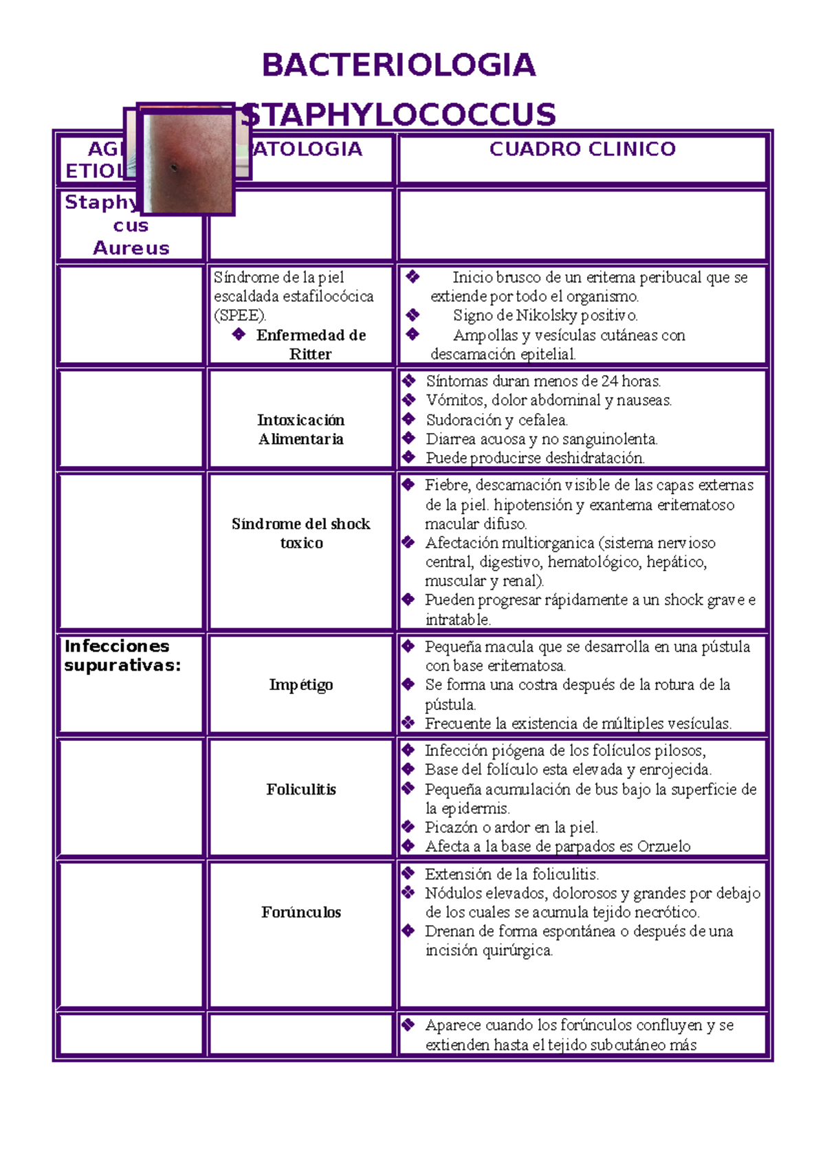 Estafilococos cuadro 1 - AGENTE ETIOLOGICO PATOLOGIA CUADRO CLINICO ...
