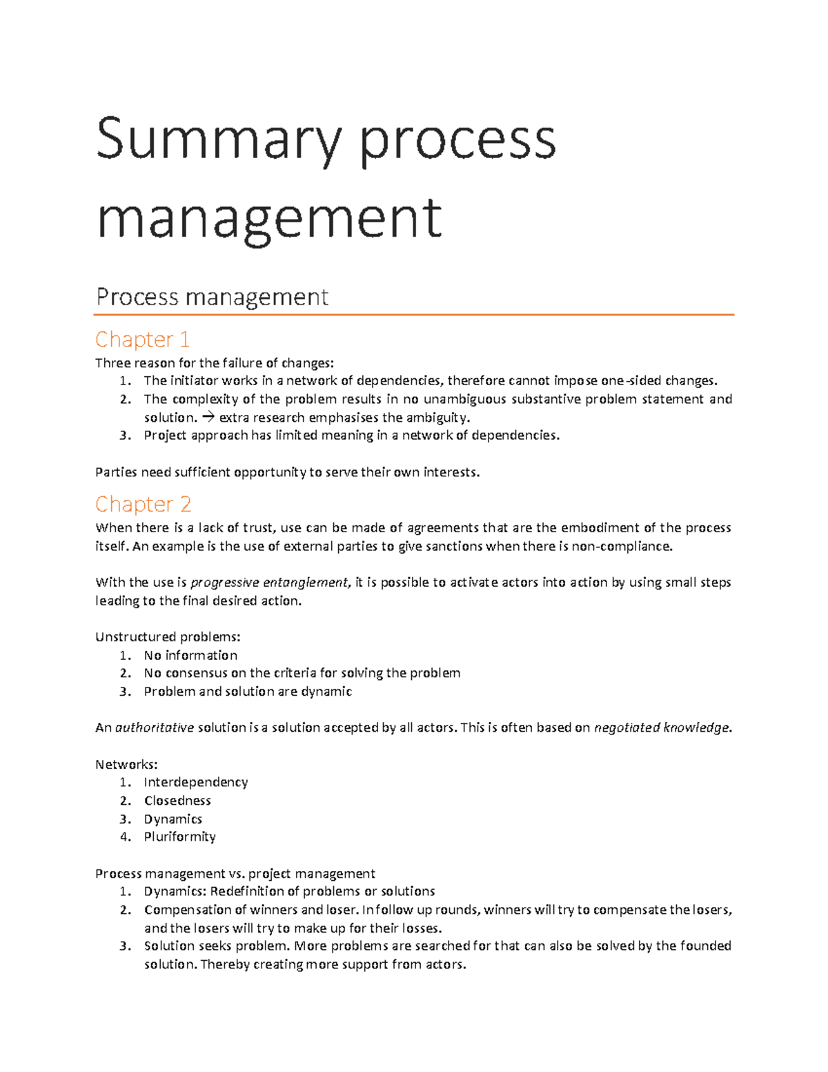 Summary - process management - Summary process management Process ...