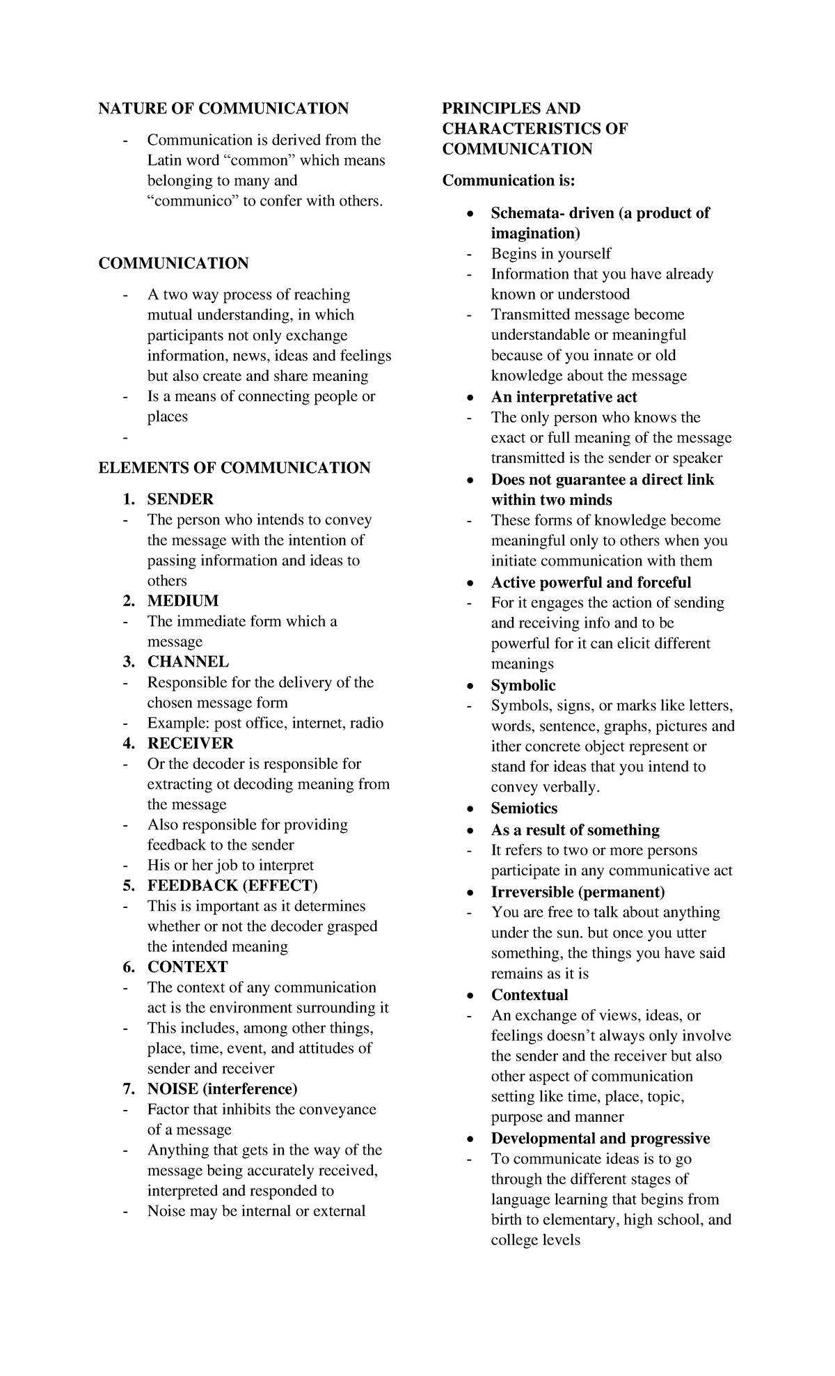 PURC - notes - NATURE OF COMMUNICATION Communication is derived from ...