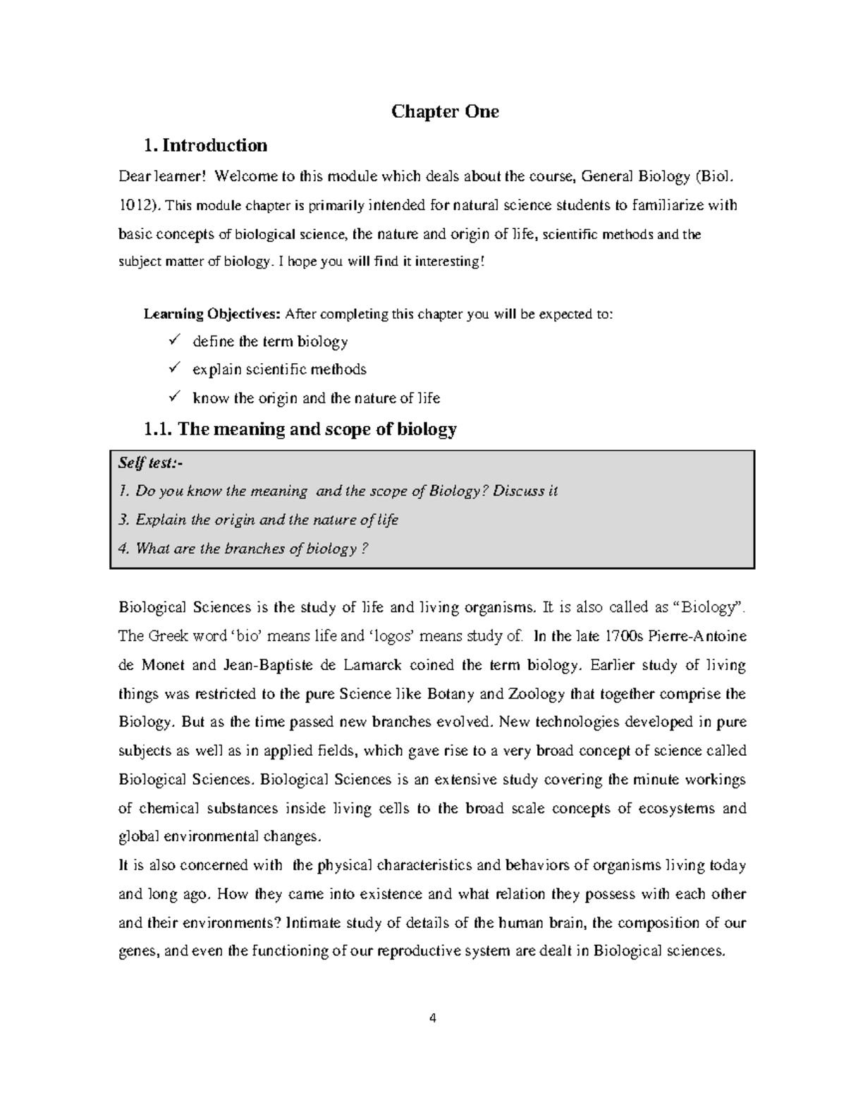 General Biology-2 - 4 Chapter One 1. Introduction Dear learner! Welcome ...
