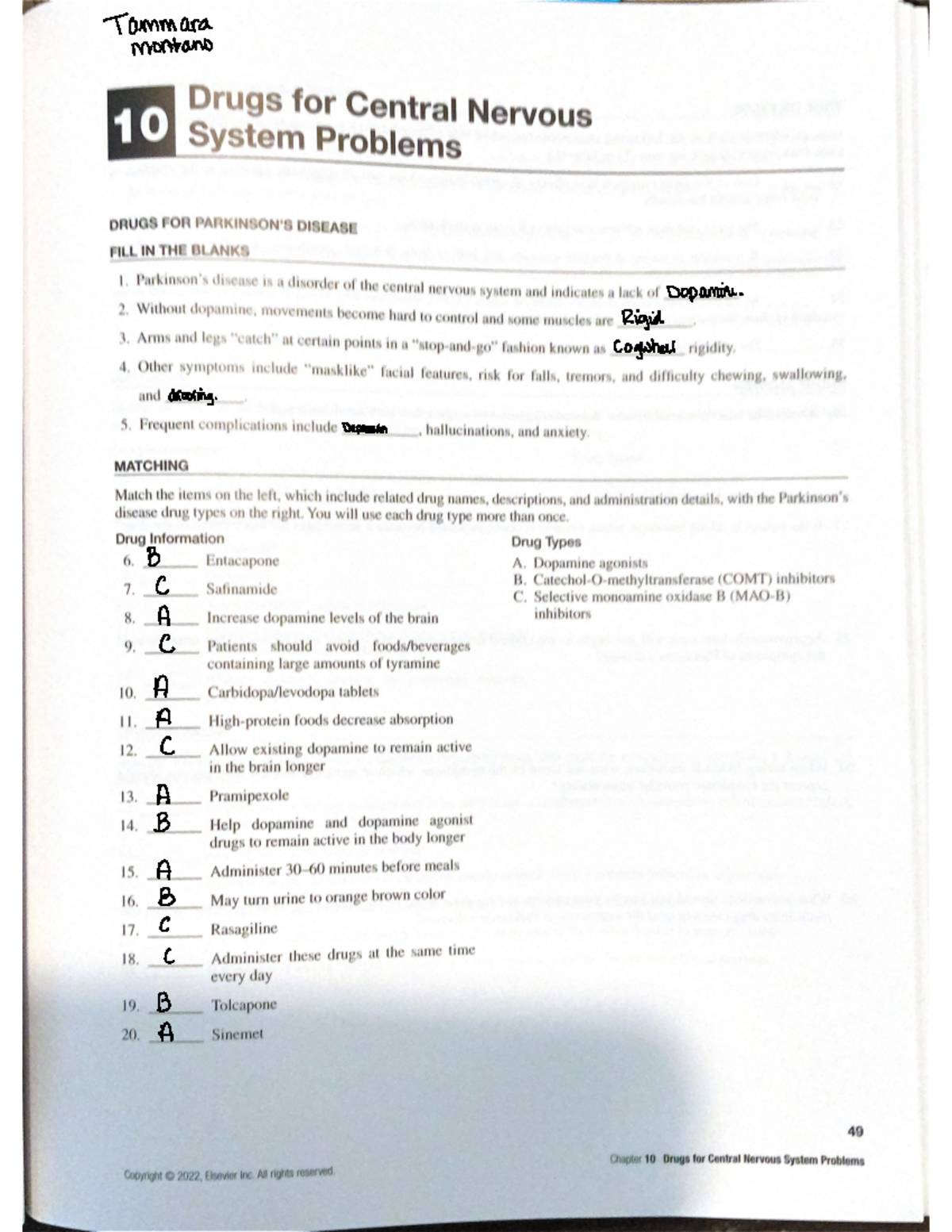 Ch10CNS - HW Ch10 - 10 Drugs for Central SystemProblems Nervous DRUGS ...