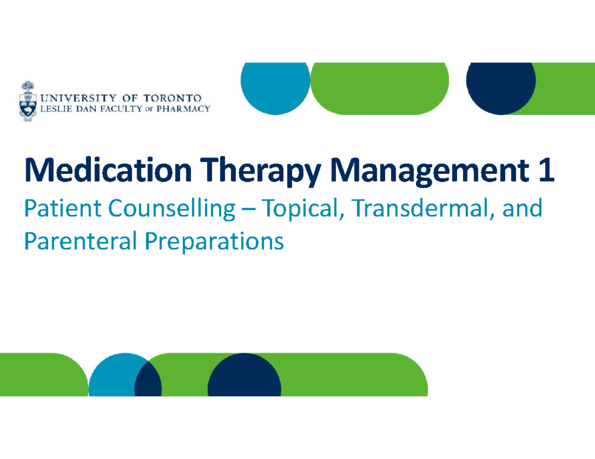 Counselling Topical Transdermal Parenteral - Medication Therapy ...