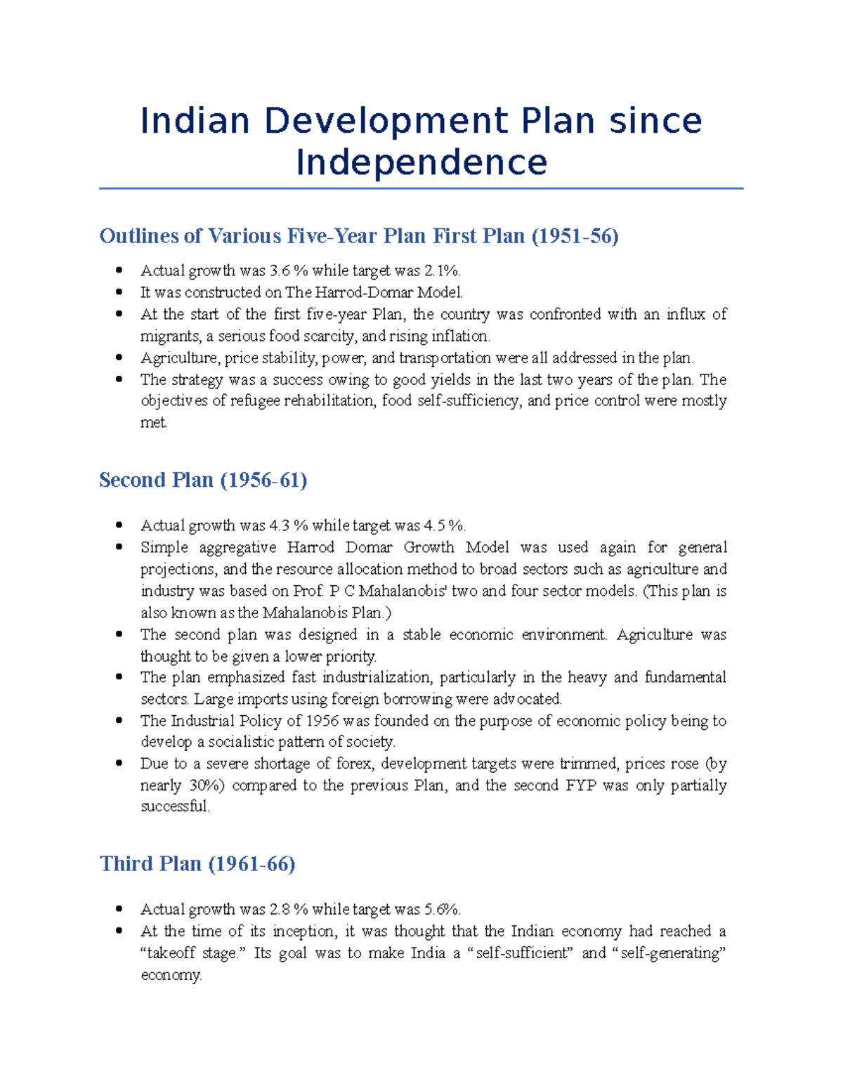 Indian Development Plan since Independence - Indian Development Plan ...