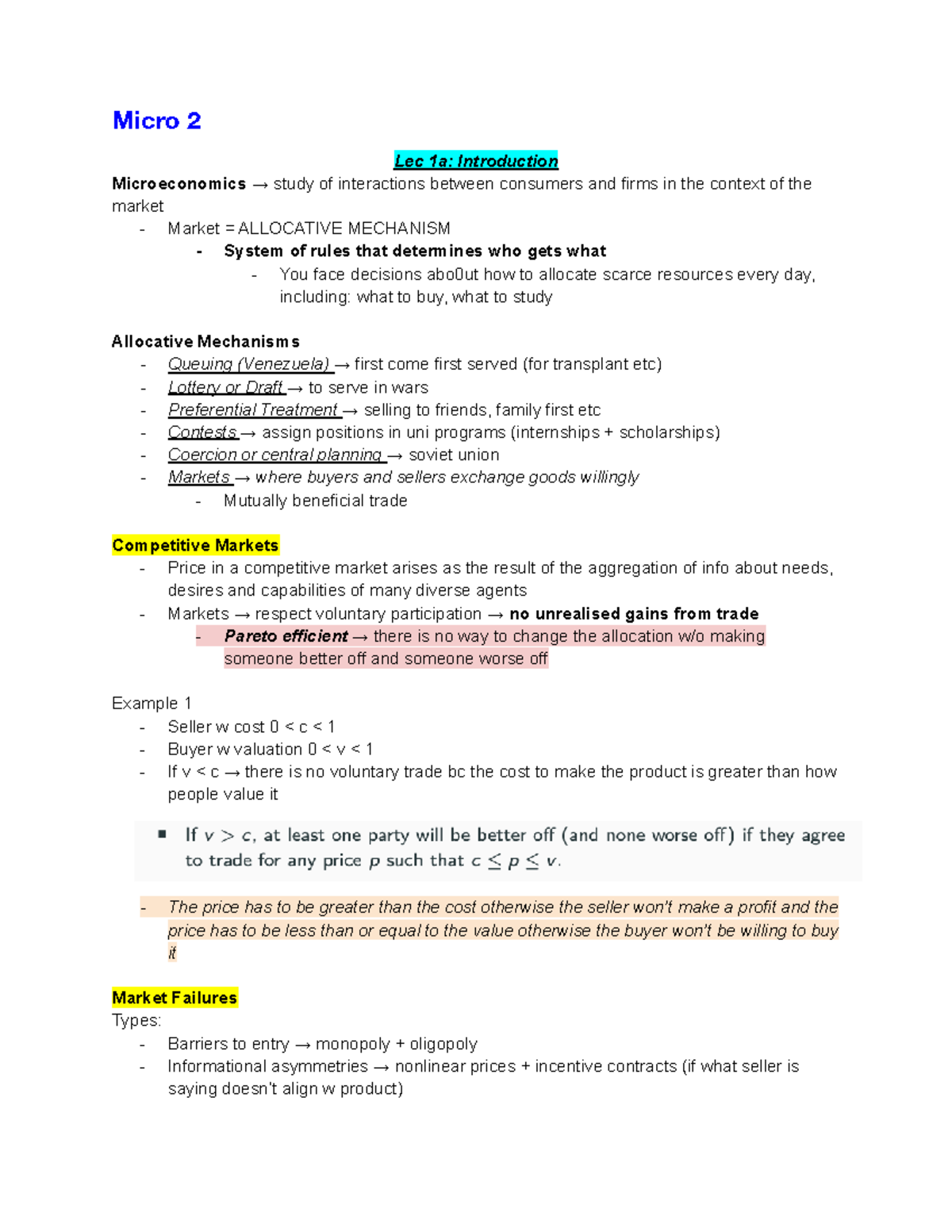 Microeconomics 2 (Econ2101) - Lecture 1 notes - Micro 2 Lec 1a ...