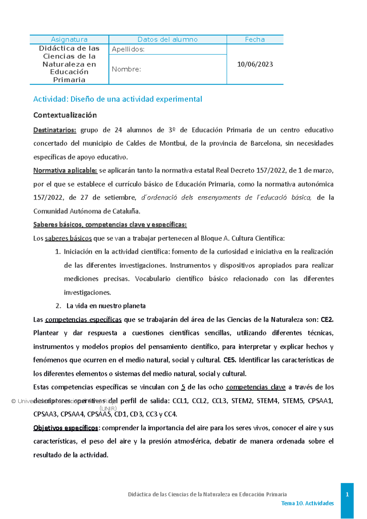 Diseño de una actividad experimental - Didáctica de las Ciencias de la ...