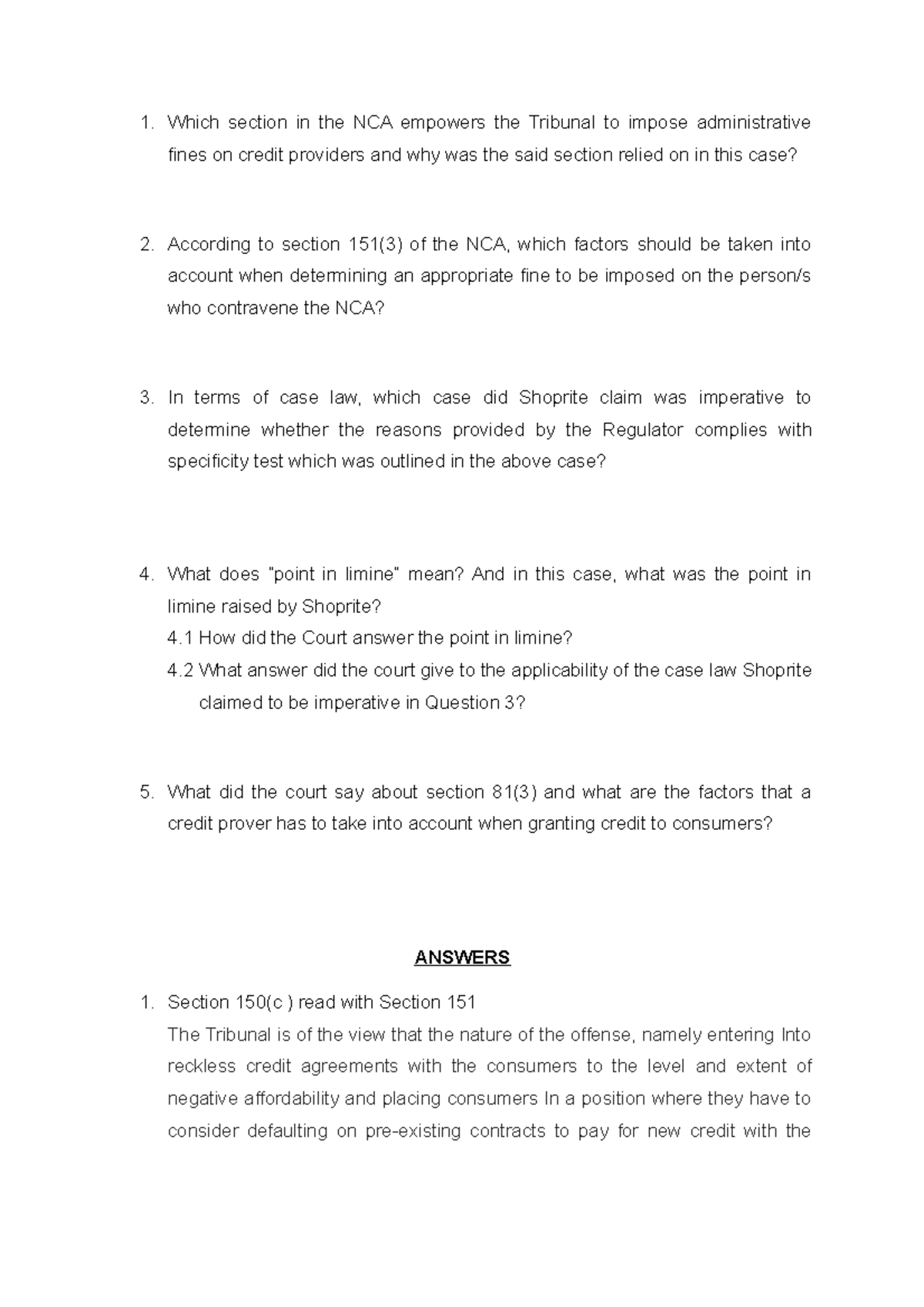 28 Questions and Answers - Which section in the NCA empowers the ...