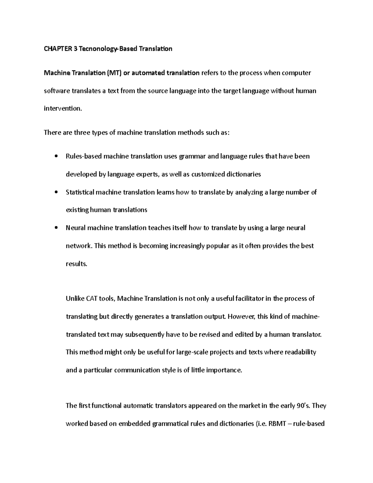ELc 321 Translation Studies - Chapter 3 Machine Translation - CHAPTER 3 ...