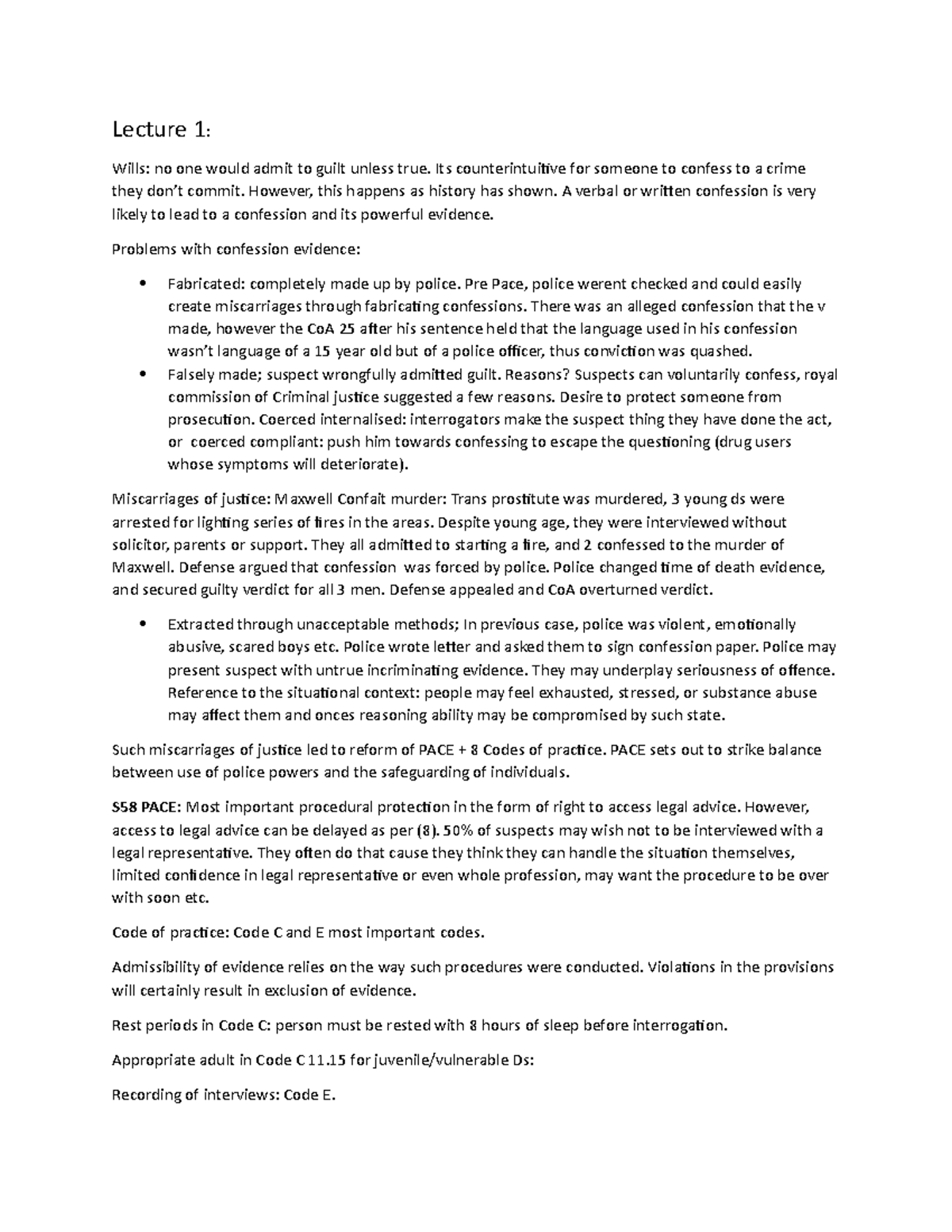 Evidence Law notes - Lecture 1: Wills: no one would admit to guilt ...