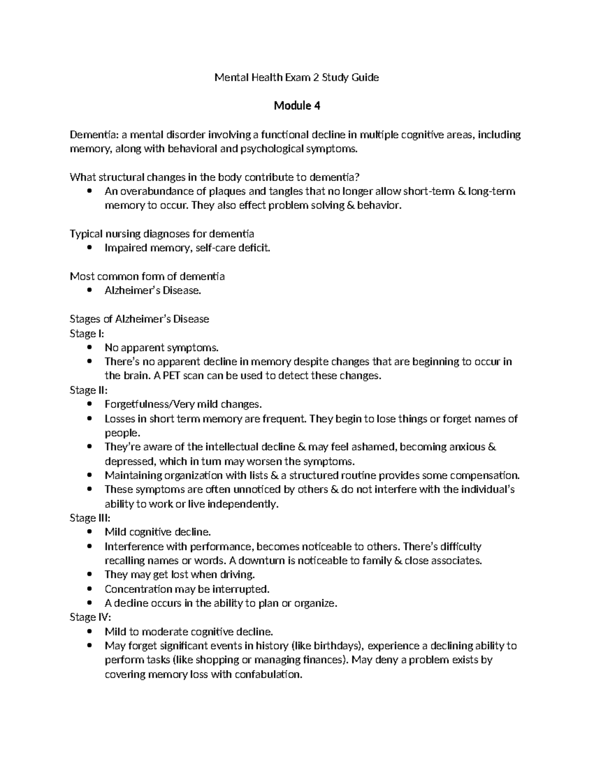 MH Exam 2 Concept Guide - Review - Mental Health Exam 2 Study Guide ...