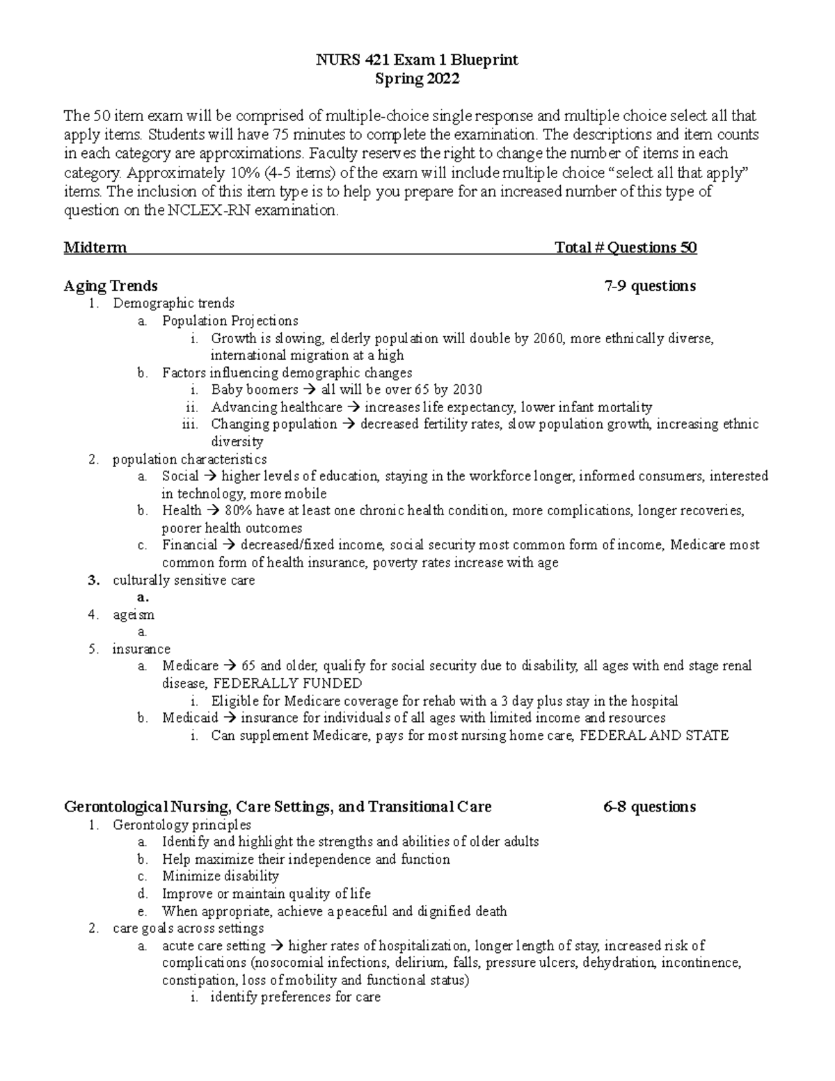 N421 Exam 1 Blueprint Spring 2022 - NURS 421 Exam 1 Blueprint Spring ...