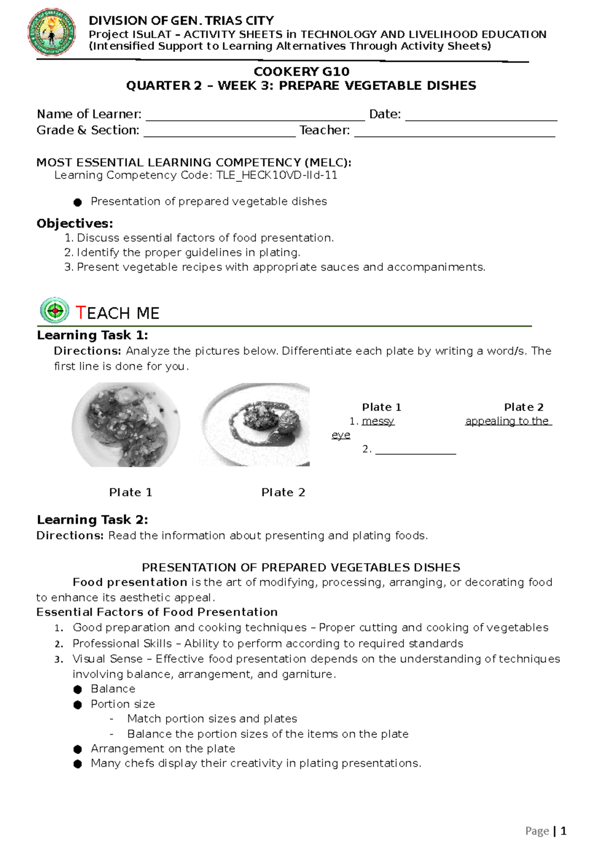 AS Cookery-10 Q2 W3 - answer - Project ISuLAT – ACTIVITY SHEETS in ...