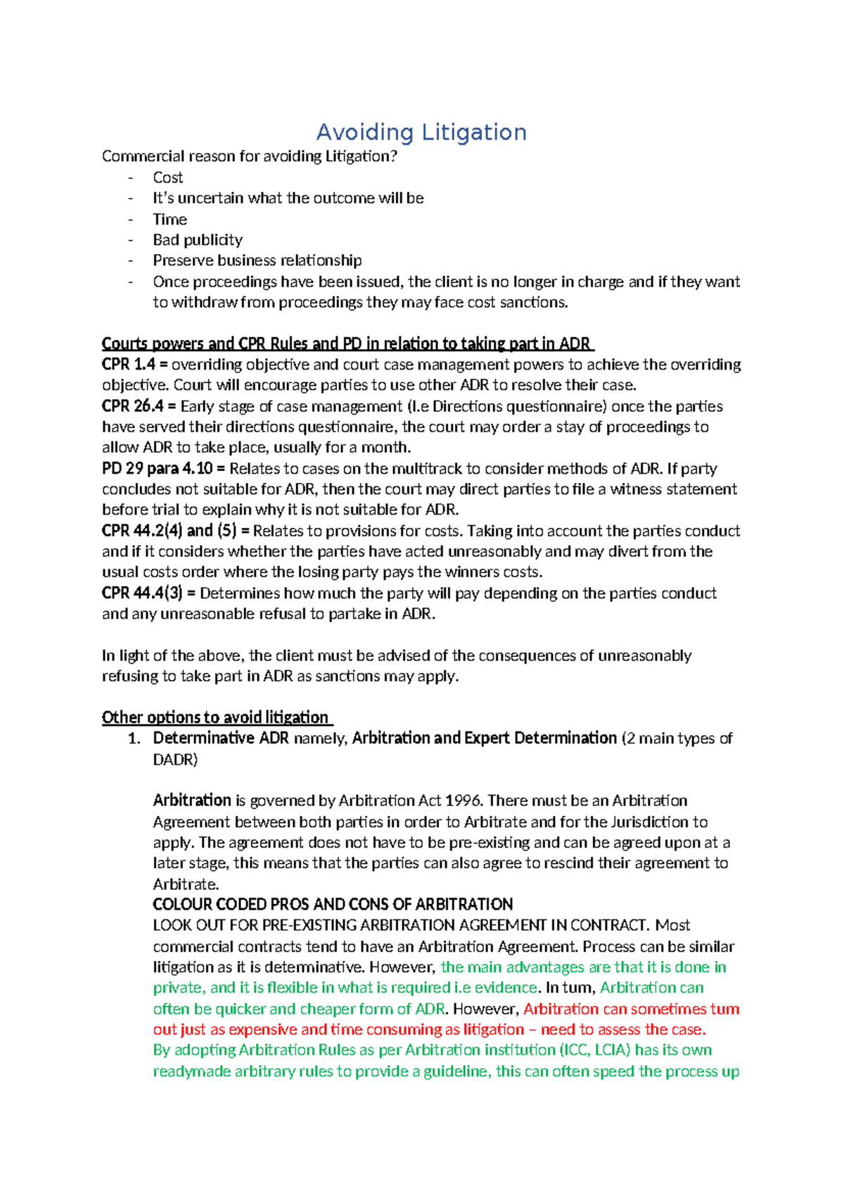 Reasons to avoid litigation - Avoiding Litigation Commercial reason for ...