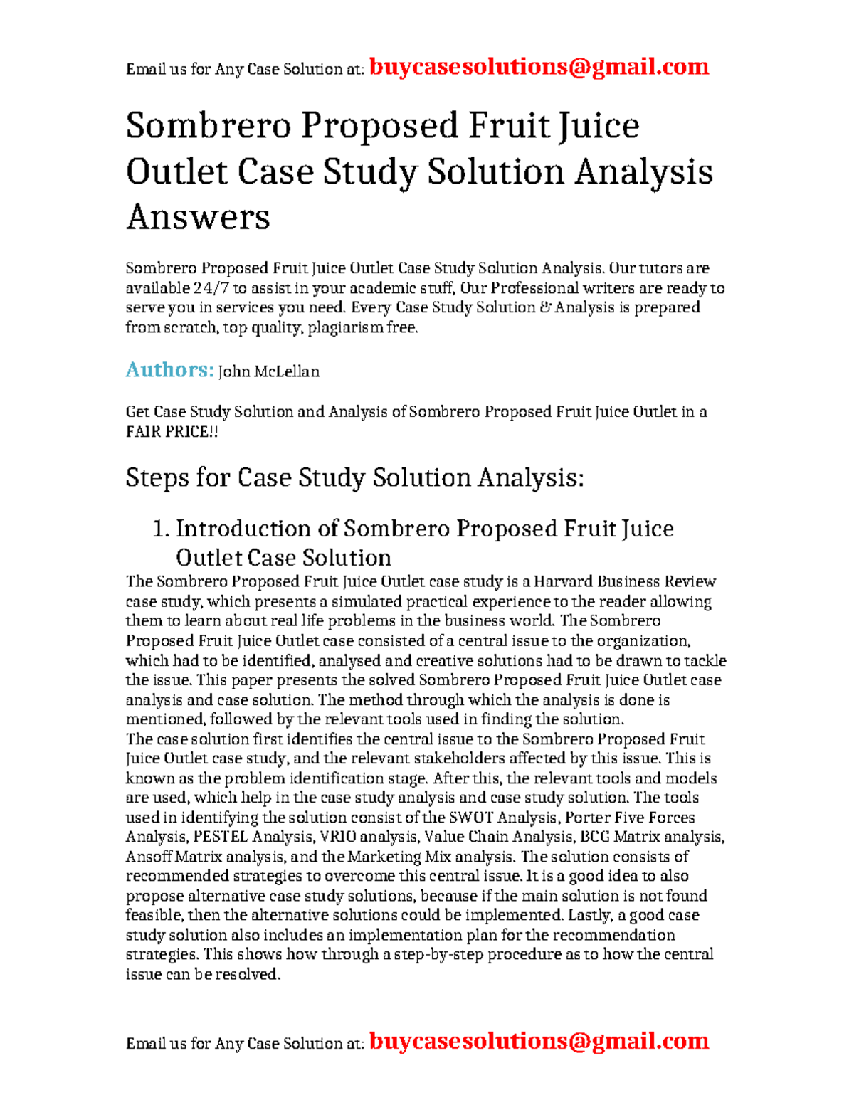Case Solution Sombrero Proposed Fruit Juice Outlet - Sombrero Proposed ...