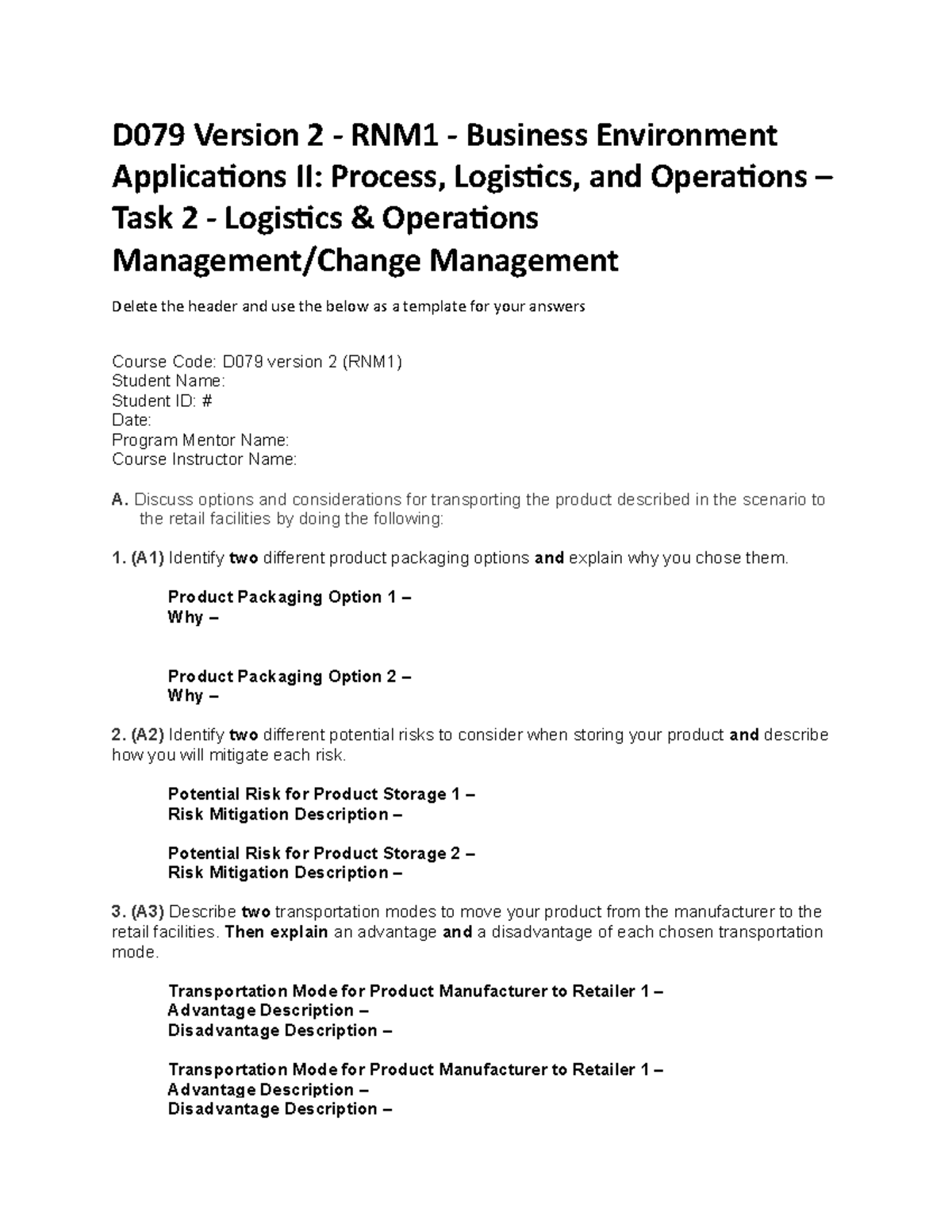 D079 - Version 2 - Task 2 Template - RNM1 - D079 Version 2 - RNM1 ...