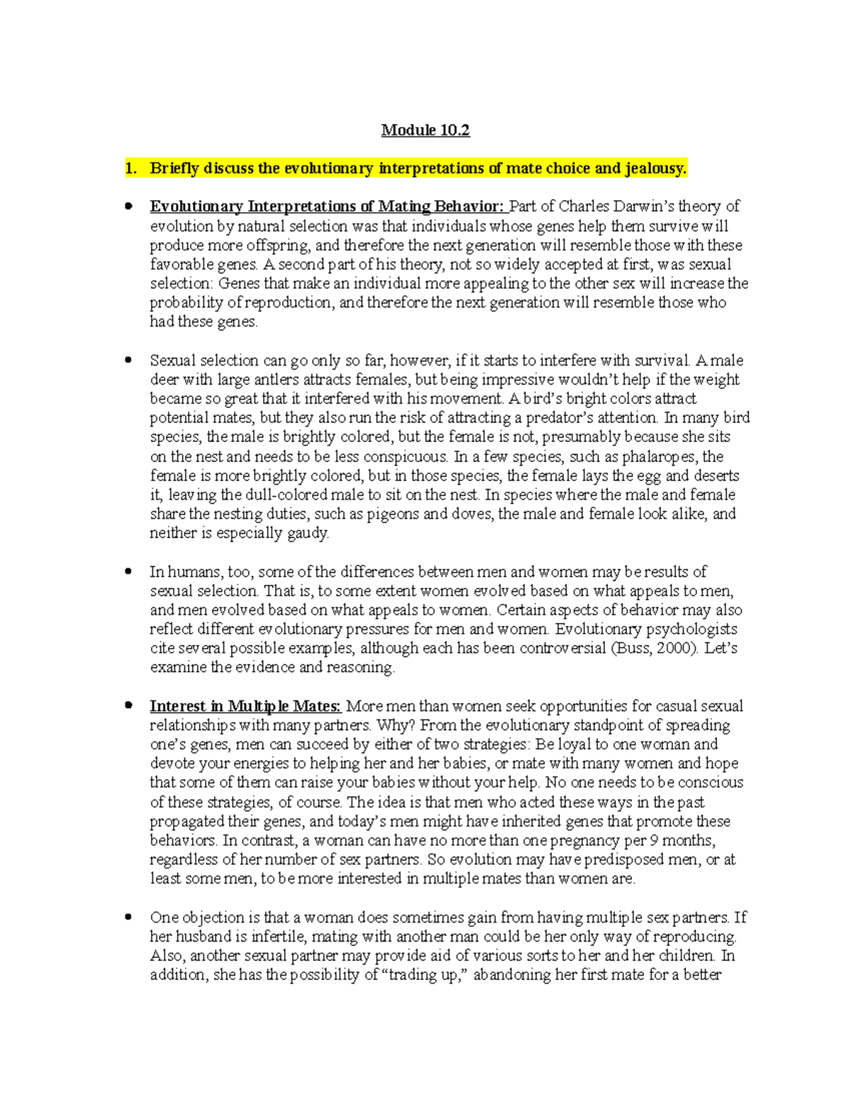 Module 10.2 • Evolutionary Interpretations - Module 10. Briefly discuss ...