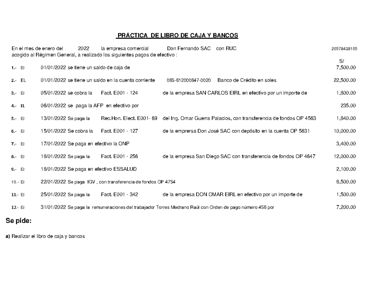Libro DE CAJA Y Bancos - gngjsfj - En el mes de enero del 2022 la ...