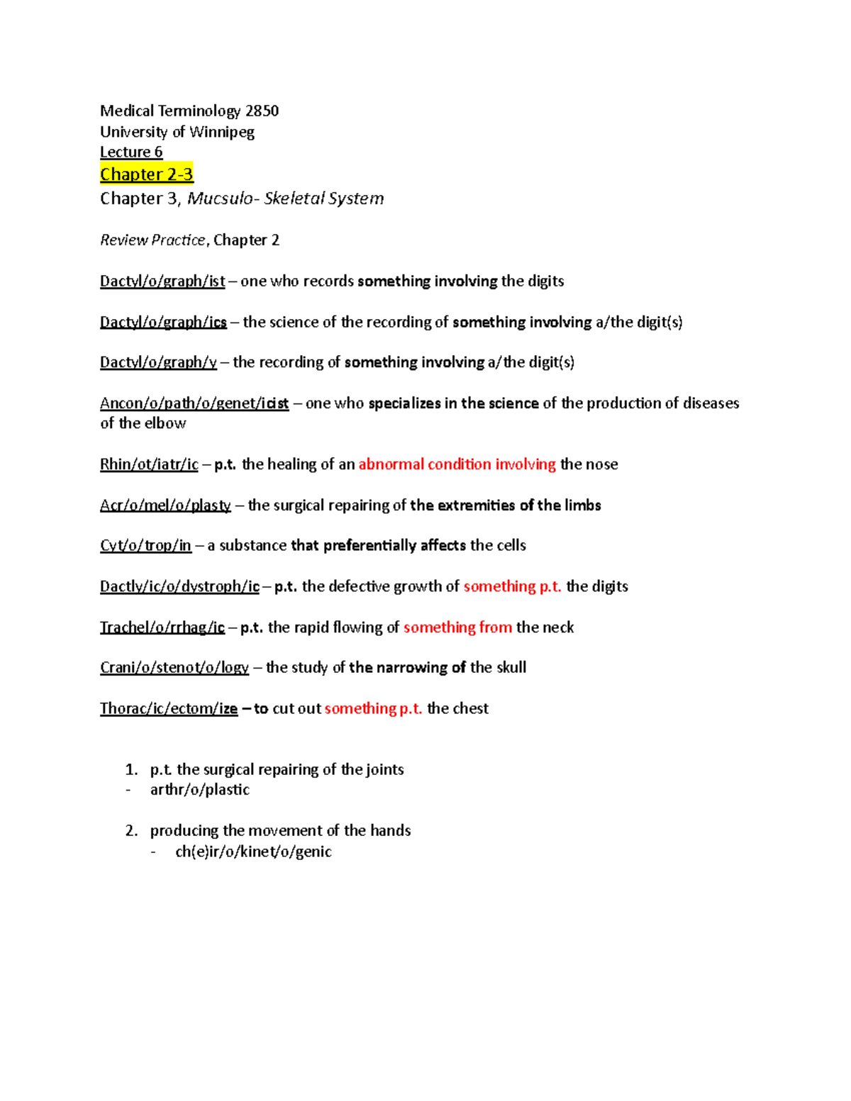 Chapter 3, Musculo-Skeletal System - Medical Terminology 2850 ...