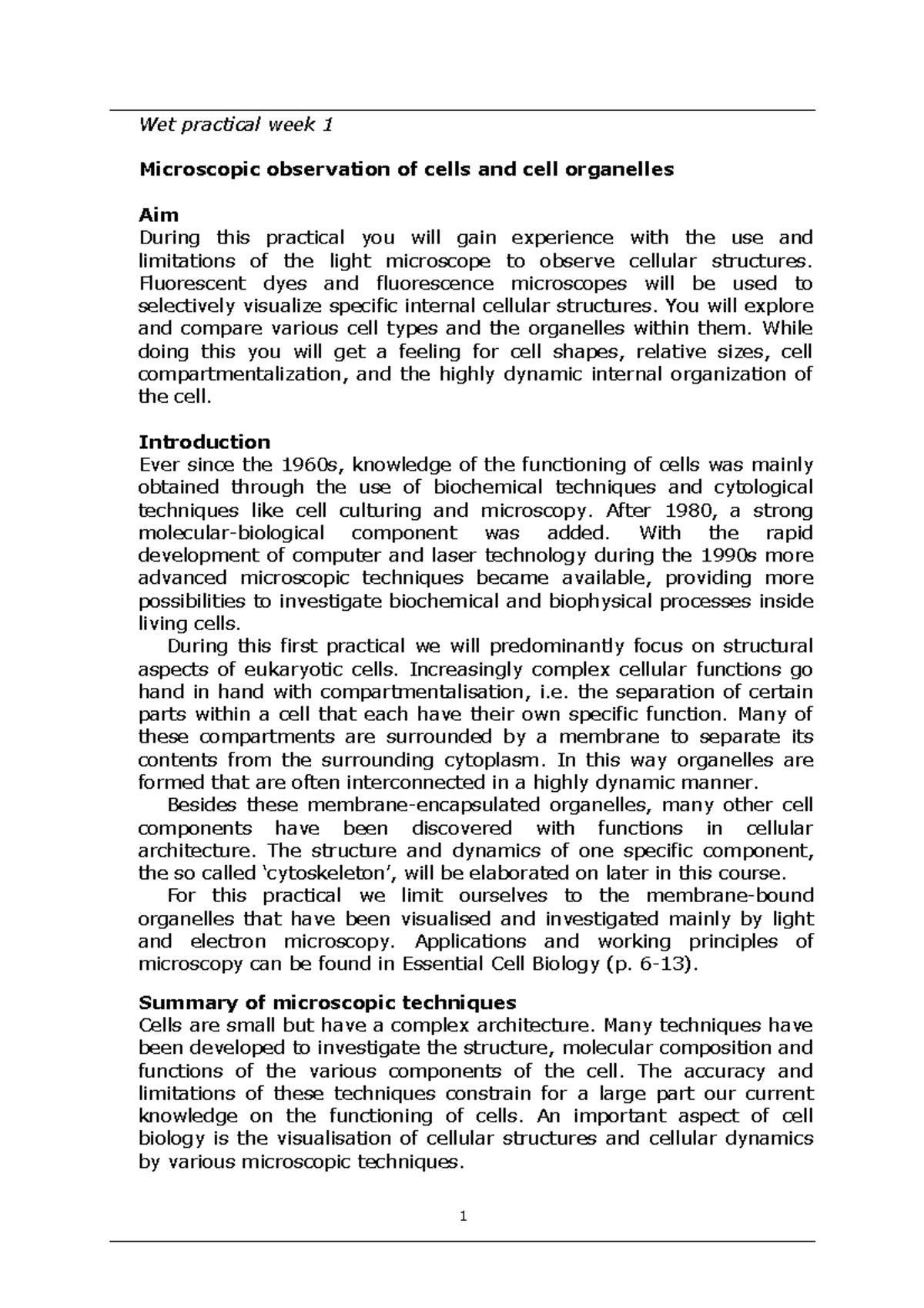 Practical 1 Microscope - Wet practical week 1 Microscopic observation ...