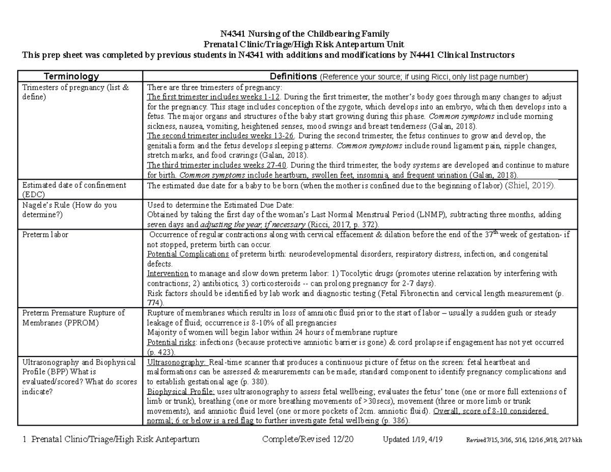 HRA Prep Sheet 2021-1 - High Risk Notes - Prenatal Clinic/Triage/High ...