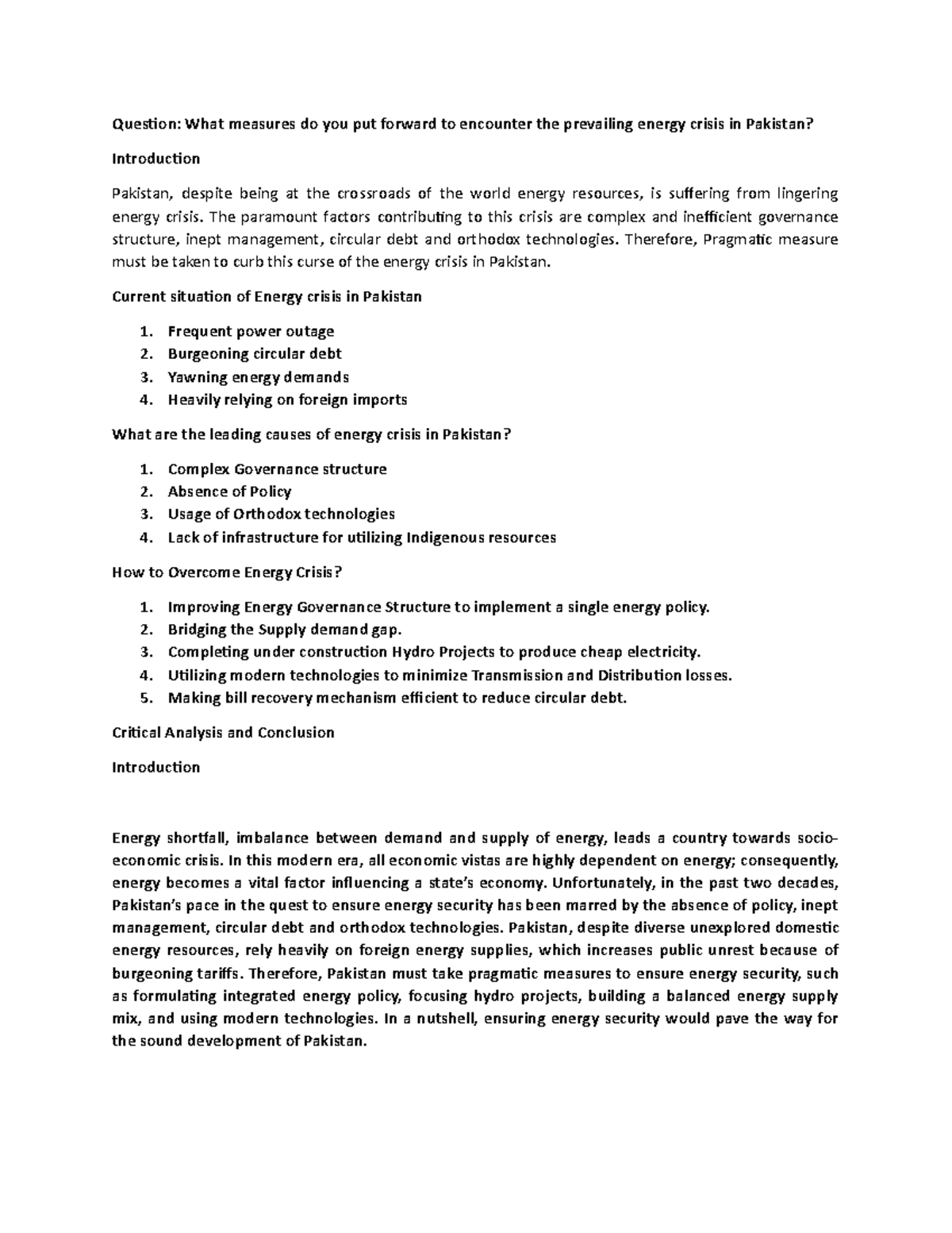 Mohsin Ali-Energy crisis Question - Question: What measures do you put ...