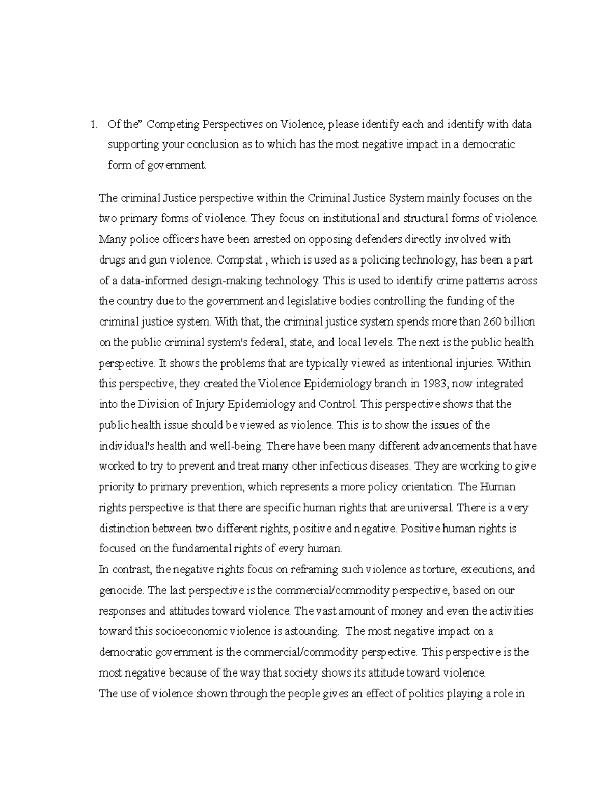 LCJS Final - Of the” Competing Perspectives on Violence, please ...