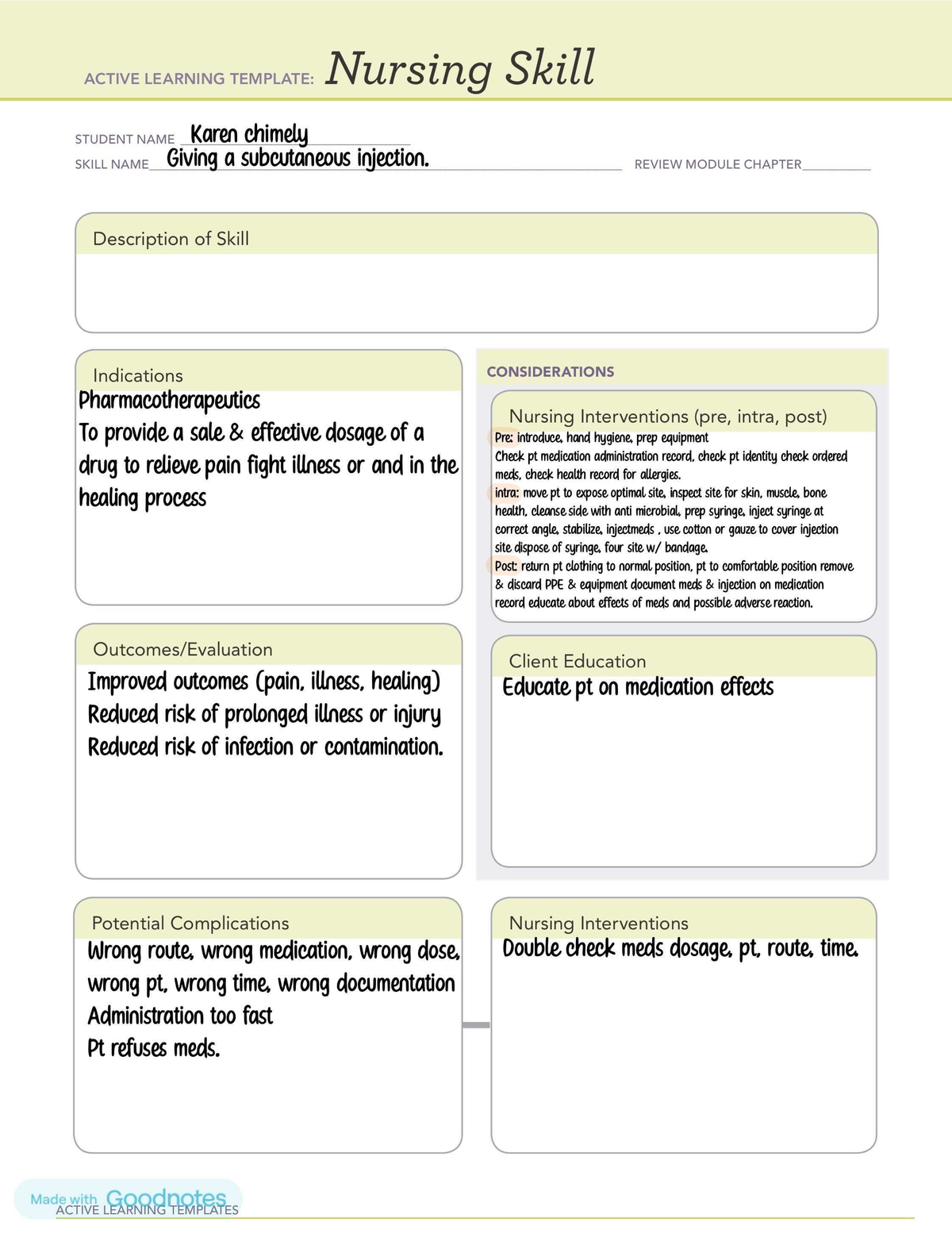Subcut injection - nursing skills - VSNG1123 - Studocu