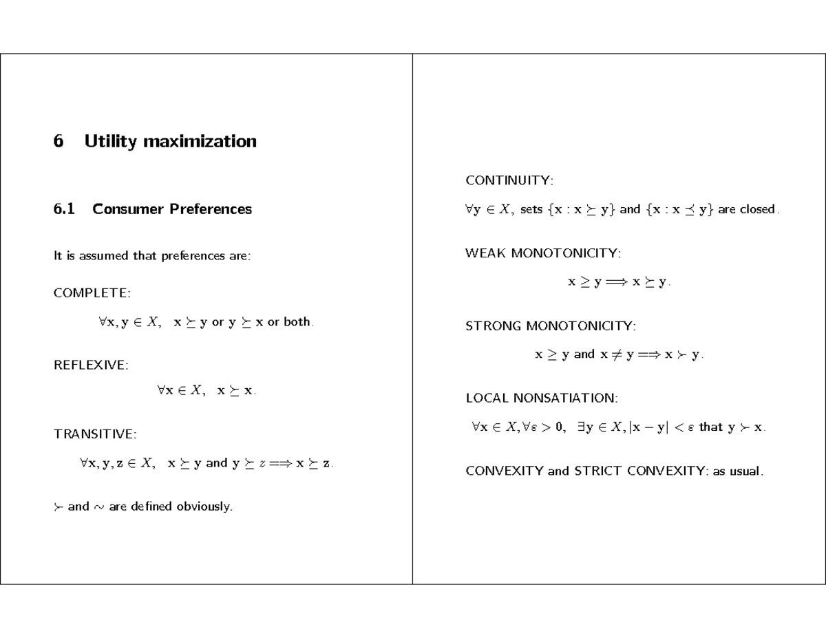 Utility - Lecture notes 21-25 - 6 Utility maximization 6 Consumer ...