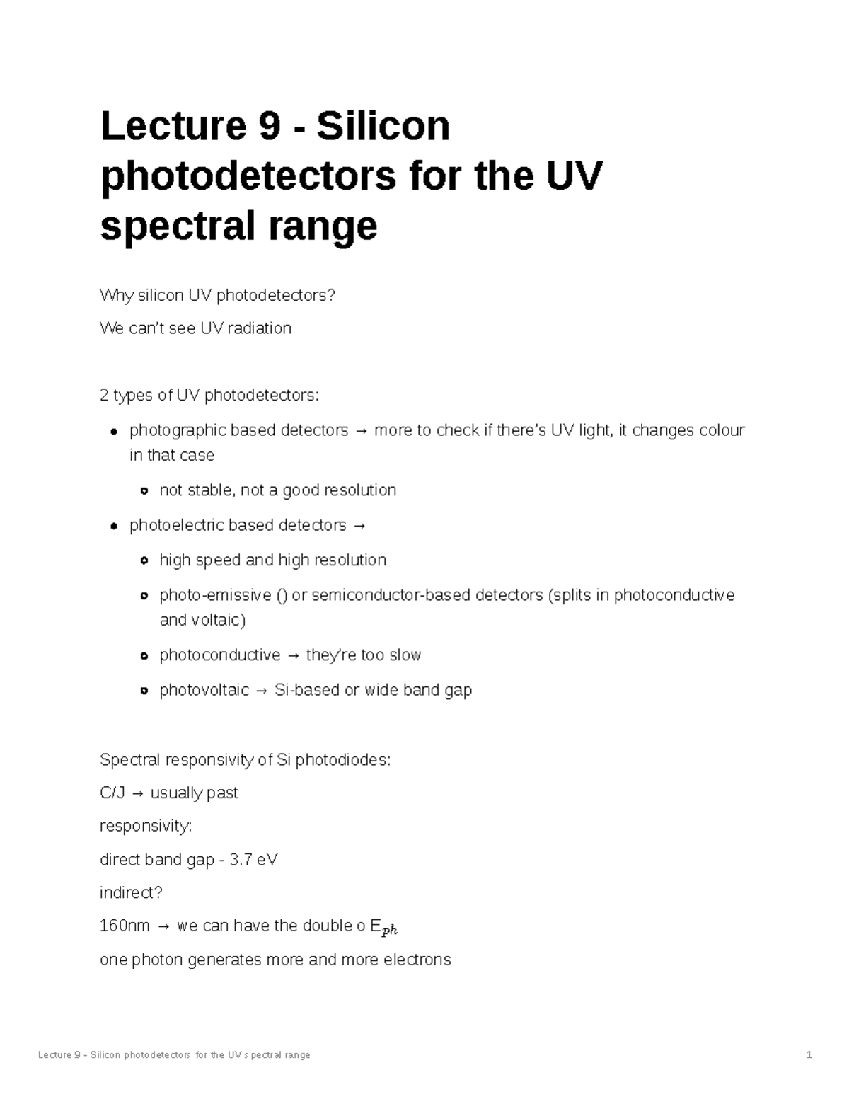 Lecture 9 - Silicon photodetectors for the UV spectral range - Lecture ...