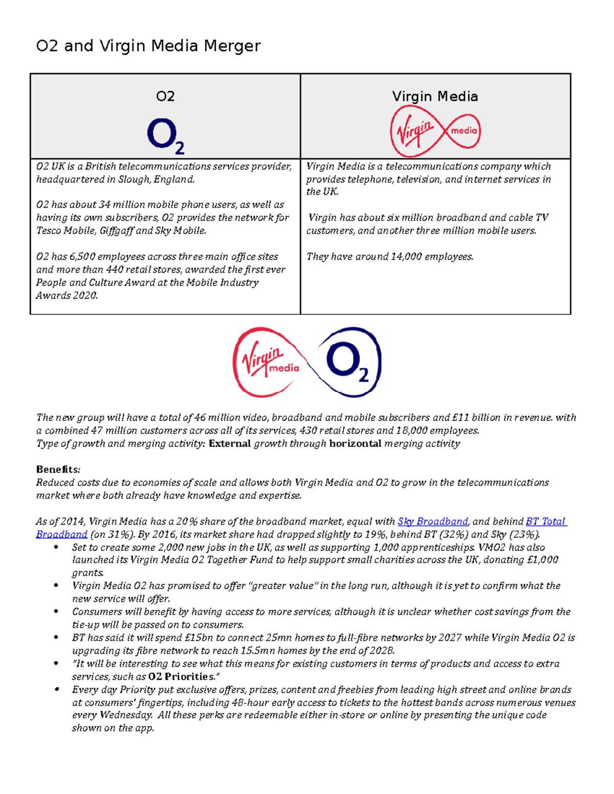 O2 and Virgin Media Merger - O2 has about 34 million mobile phone users ...