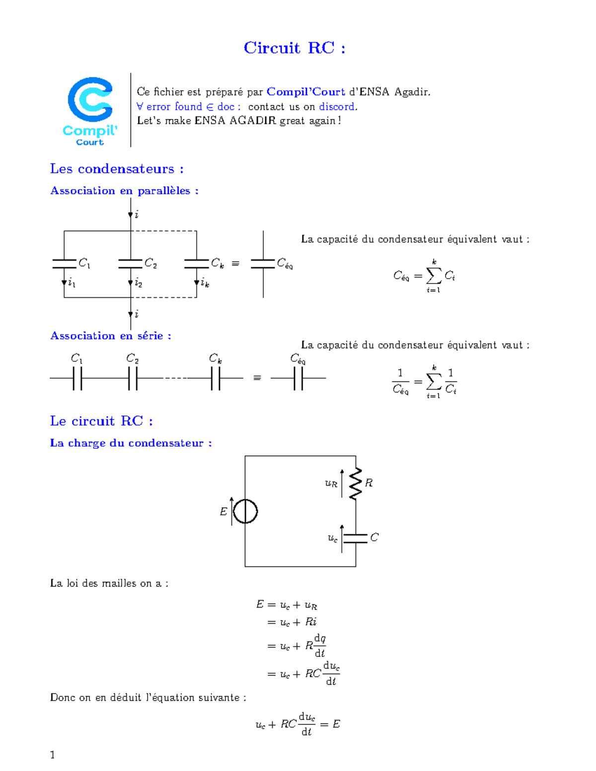 RC - Circuit Rc - Circuit RC : Ce fichier est préparé par Compil’Court ...