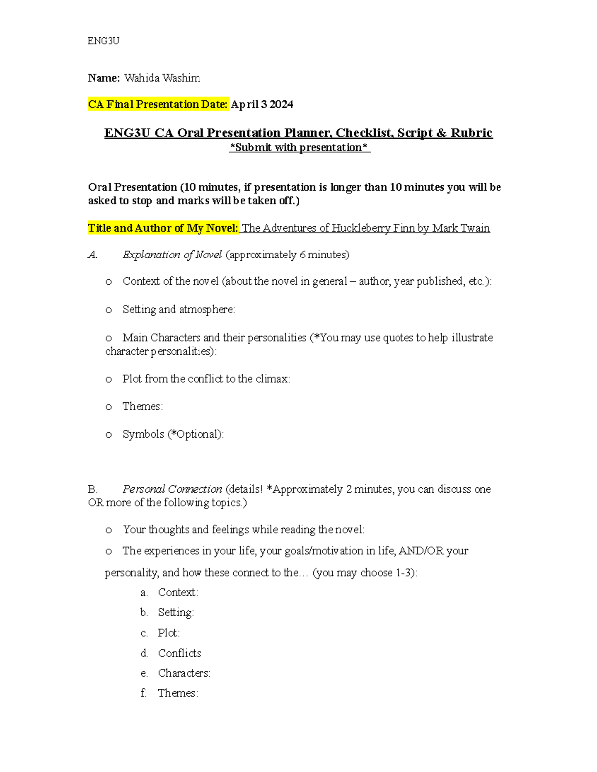CA process work 3 - Checklist - Name: Wahida Washim CA Final ...