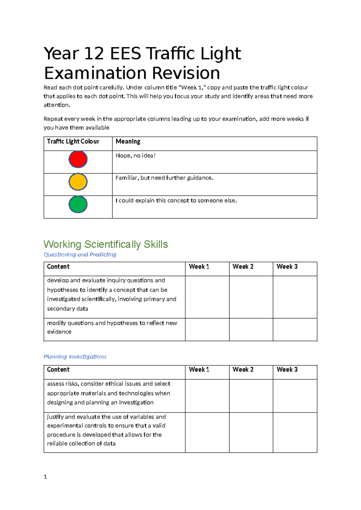 EES Year 12 Traffic Light Revision - Year 12 EES Traffic Light ...