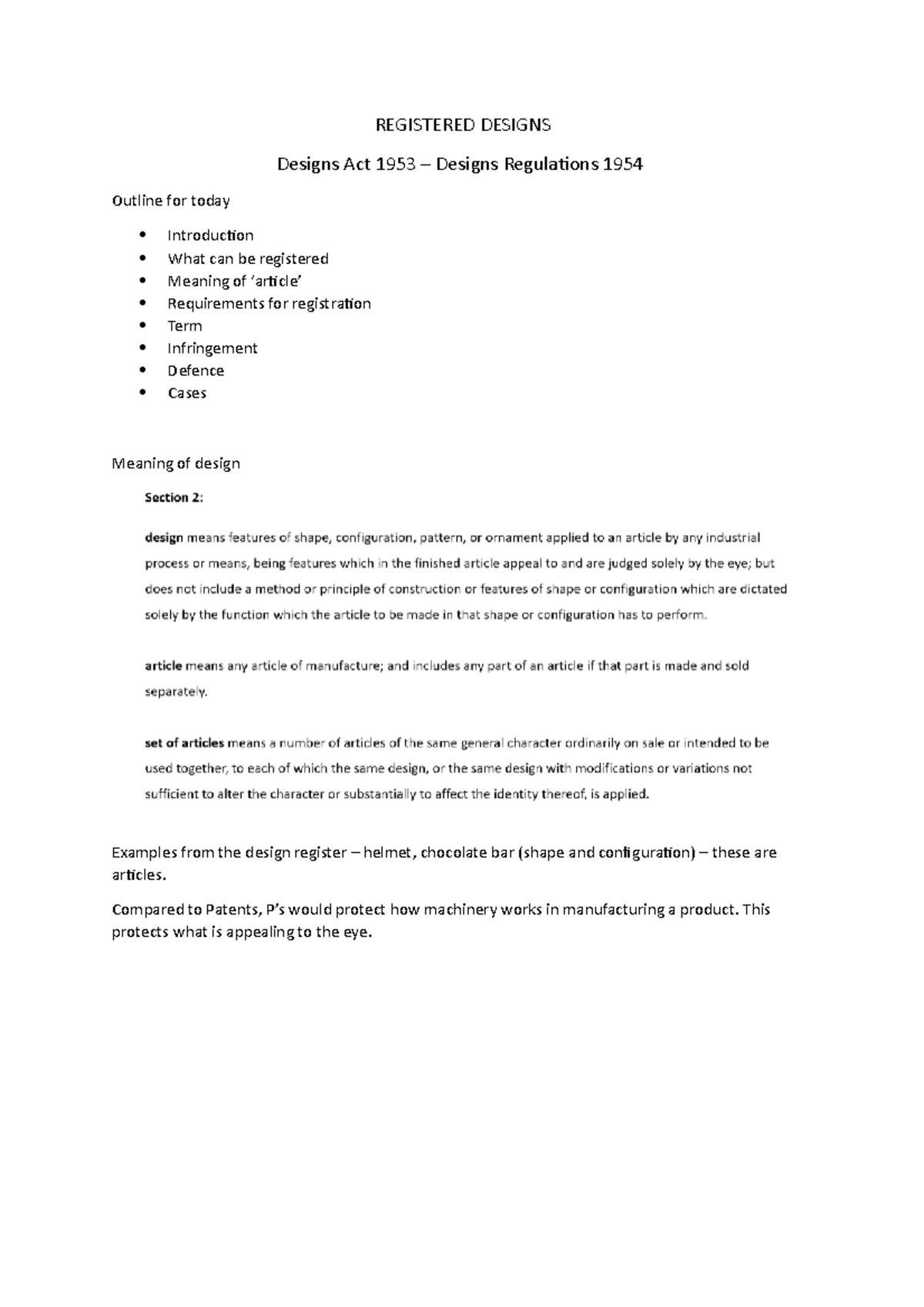 Registered Designs Notes - REGISTERED DESIGNS Designs Act 1953 ...