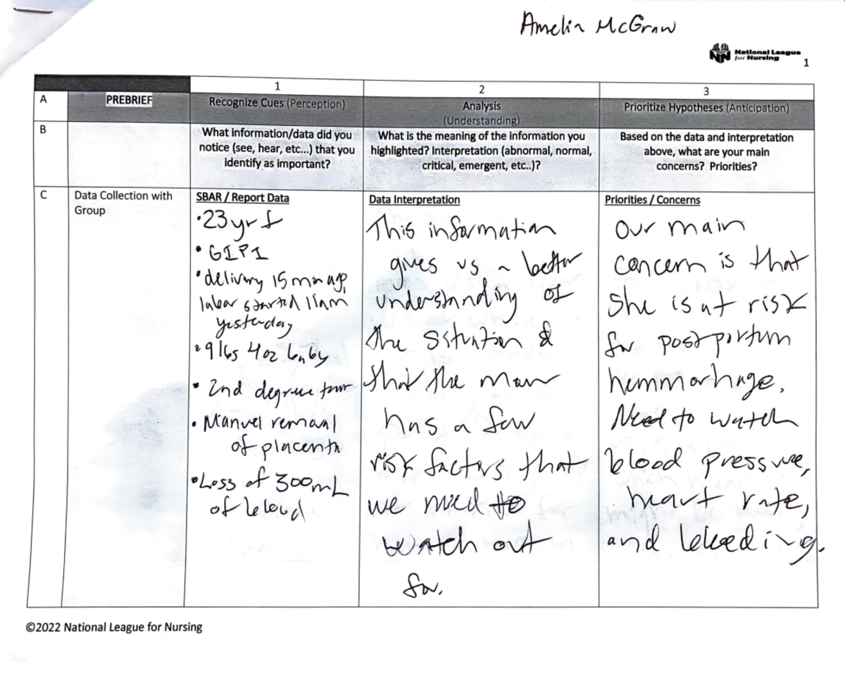 Prebrief - B C What information/data did you notice (see, hear, etc ...