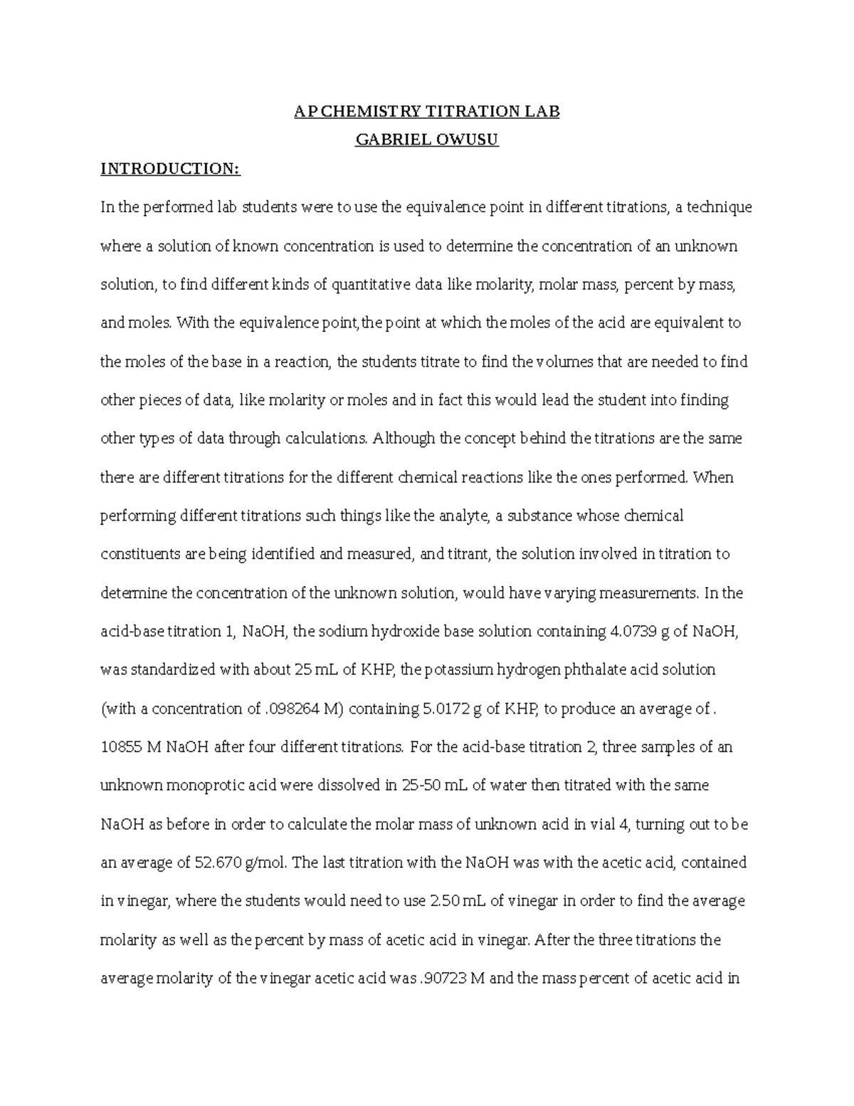 Titration - ap chemistry unit4 - AP CHEMISTRY TITRATION LAB GABRIEL ...